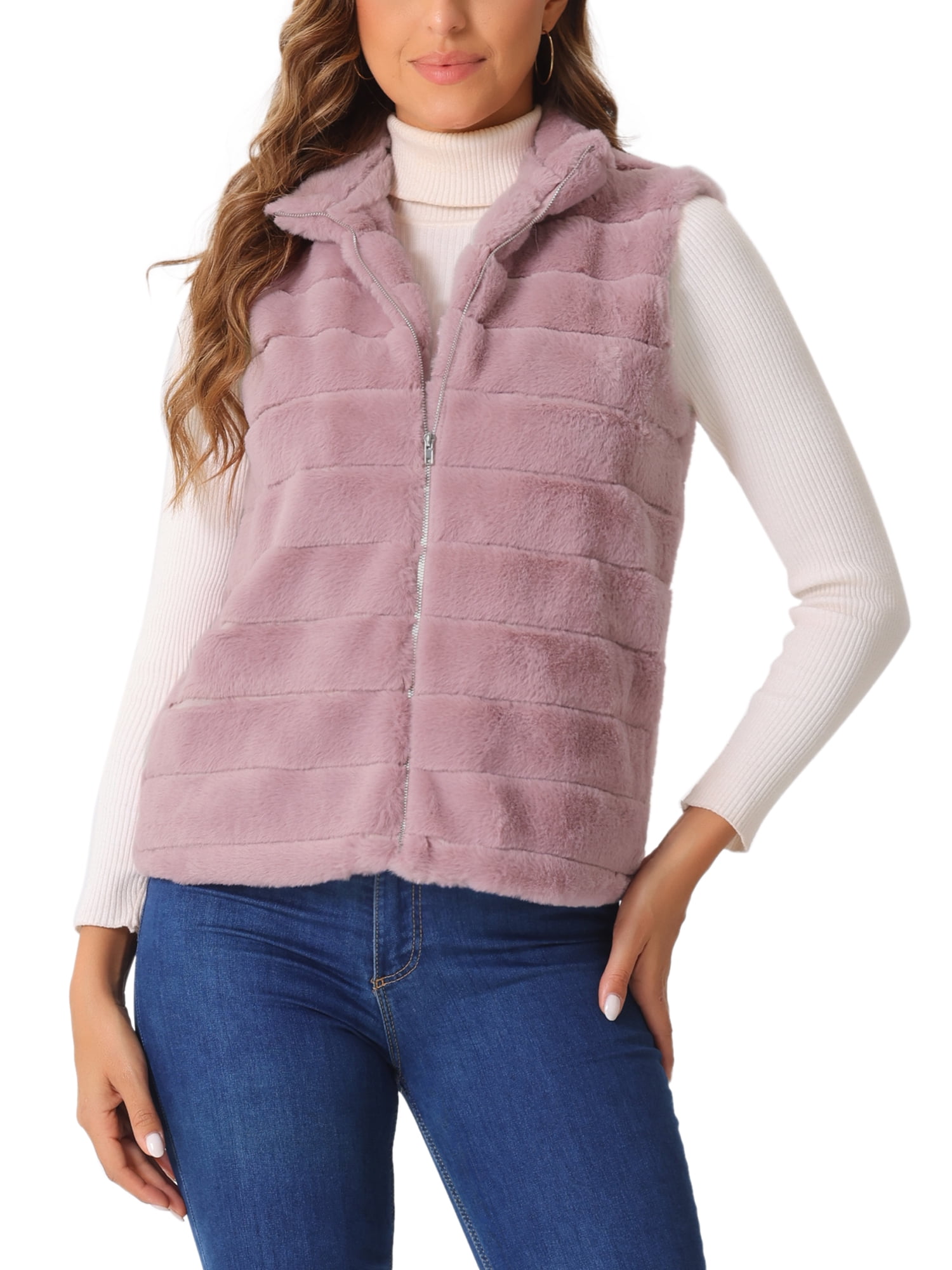 DARING DIVA Women's Stand Collar Fluffy Vest Faux Fur Sleeveless Coat M ...