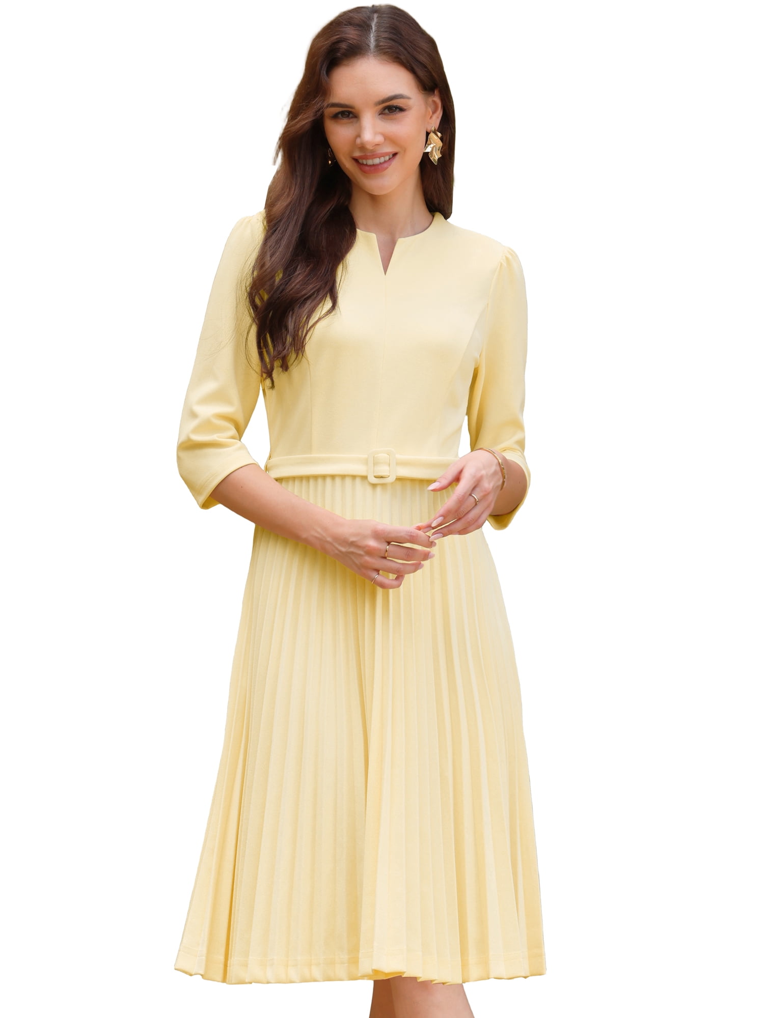 DARING DIVA Women's Stylish Work A-Line Dress with 3/4 Sleeve and V ...