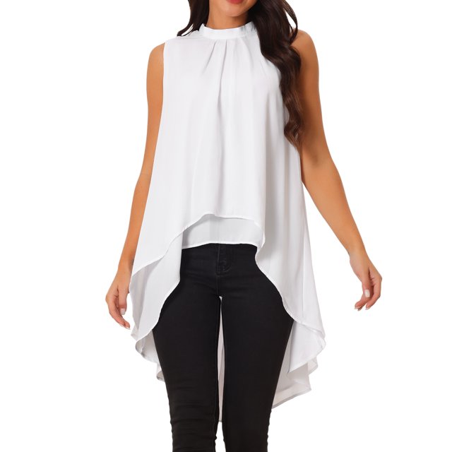 DARING DIVA Women's Tie Back High Low Mock Neck Blouse Tops S White ...