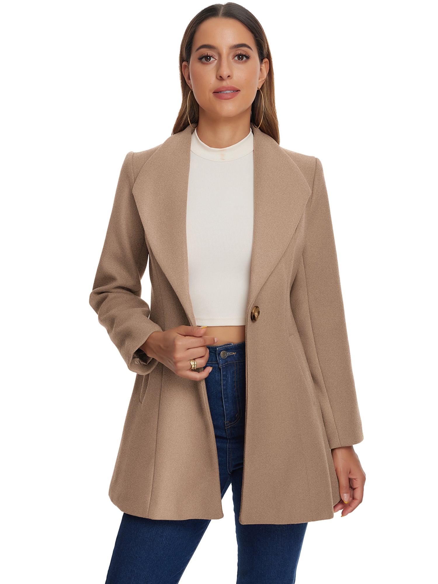 DARING DIVA Women's Turn Down Collar Buttoned Casual Mid-Long Winter ...