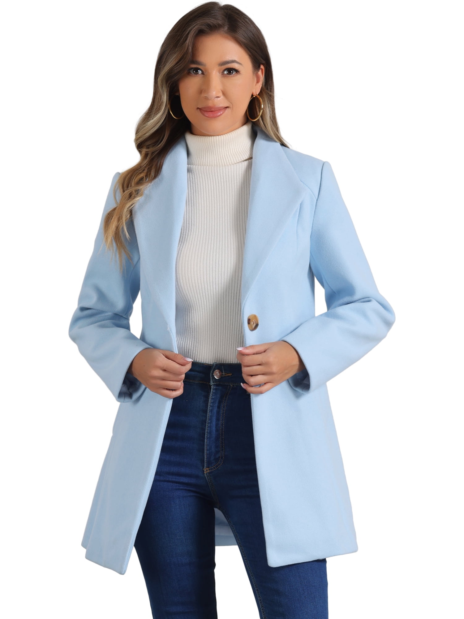 DARING DIVA Women's Turn Down Collar Buttoned Casual Mid-Long Winter ...