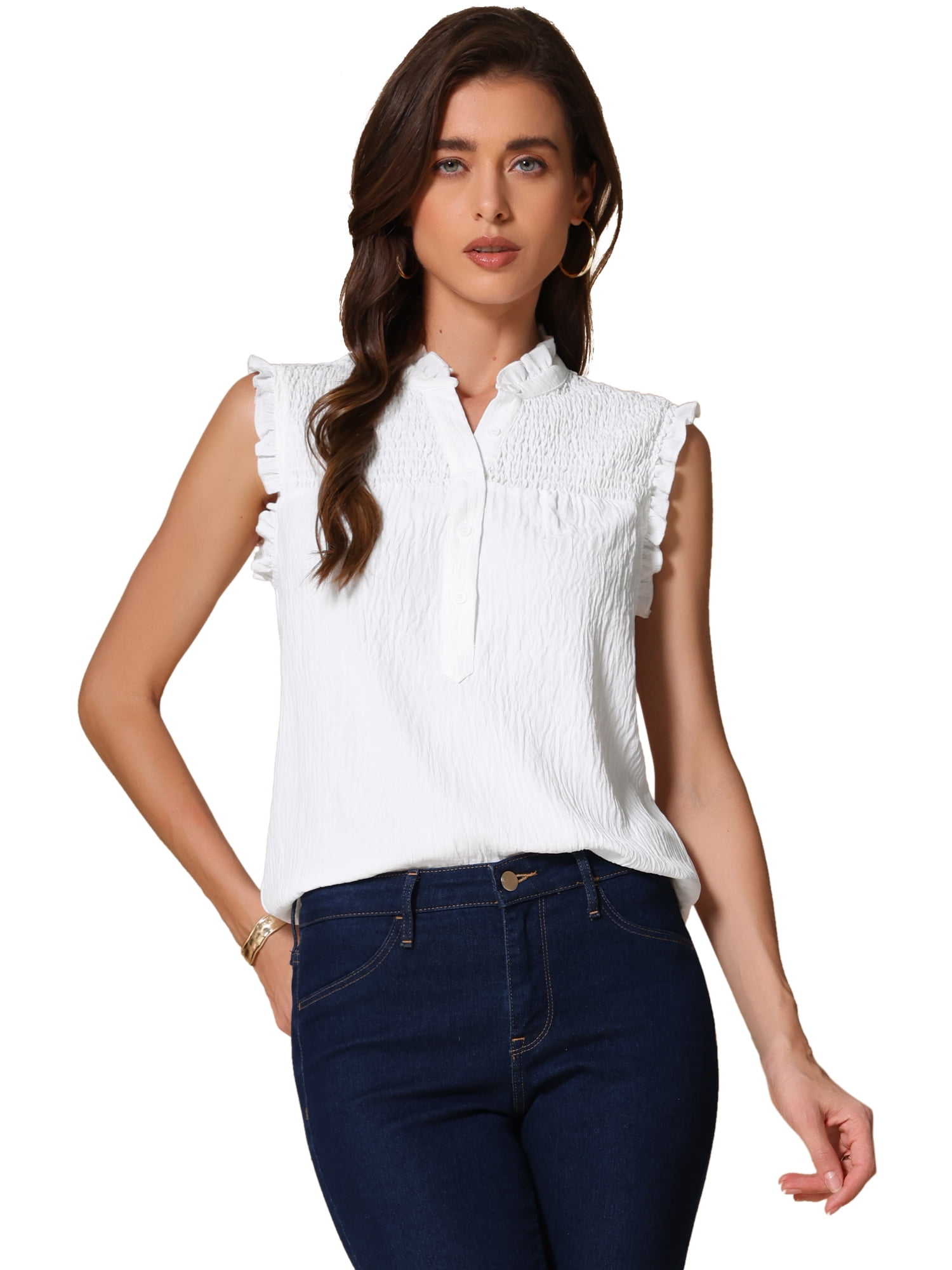 DARING DIVA Women's V Neck Button Down Tank Basic Shirt Tops S White ...