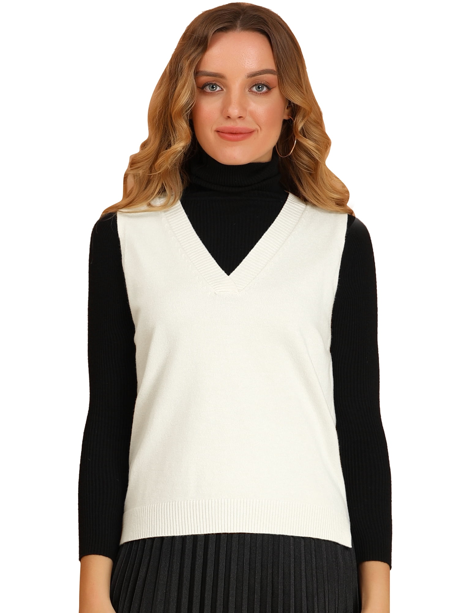 DARING DIVA Women's V Neck Sleeveless Pullover Sweater Vests L Beige ...