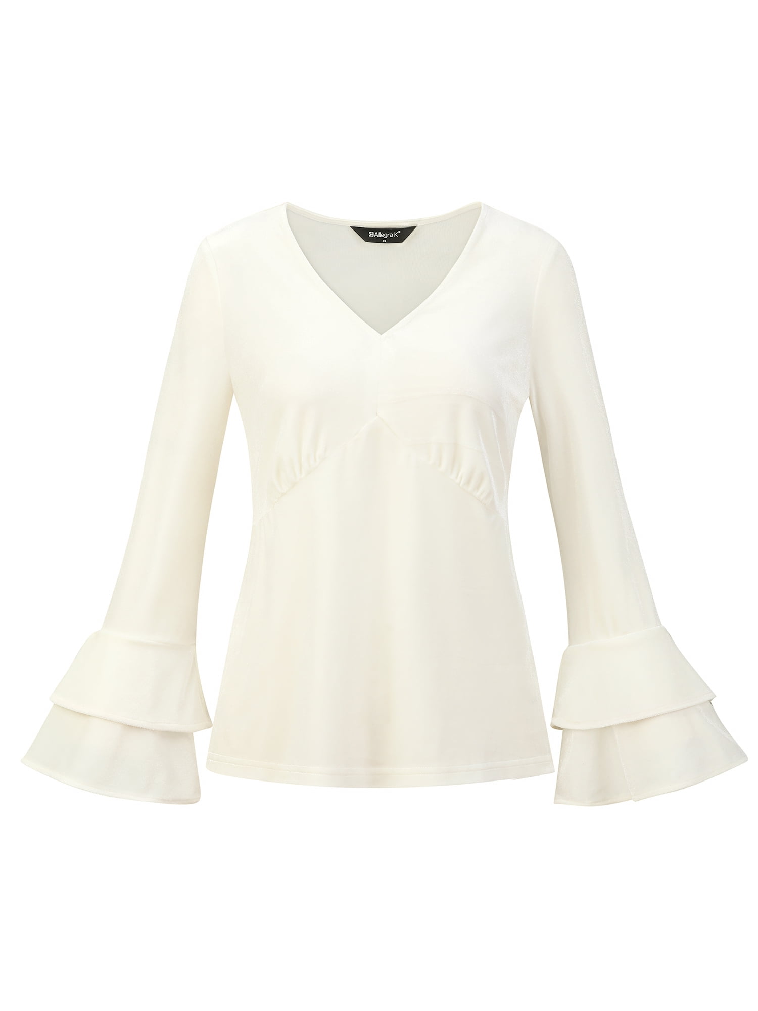 DARING DIVA Women's V Neck Velvet Blouse Flare Casual Top XL White ...