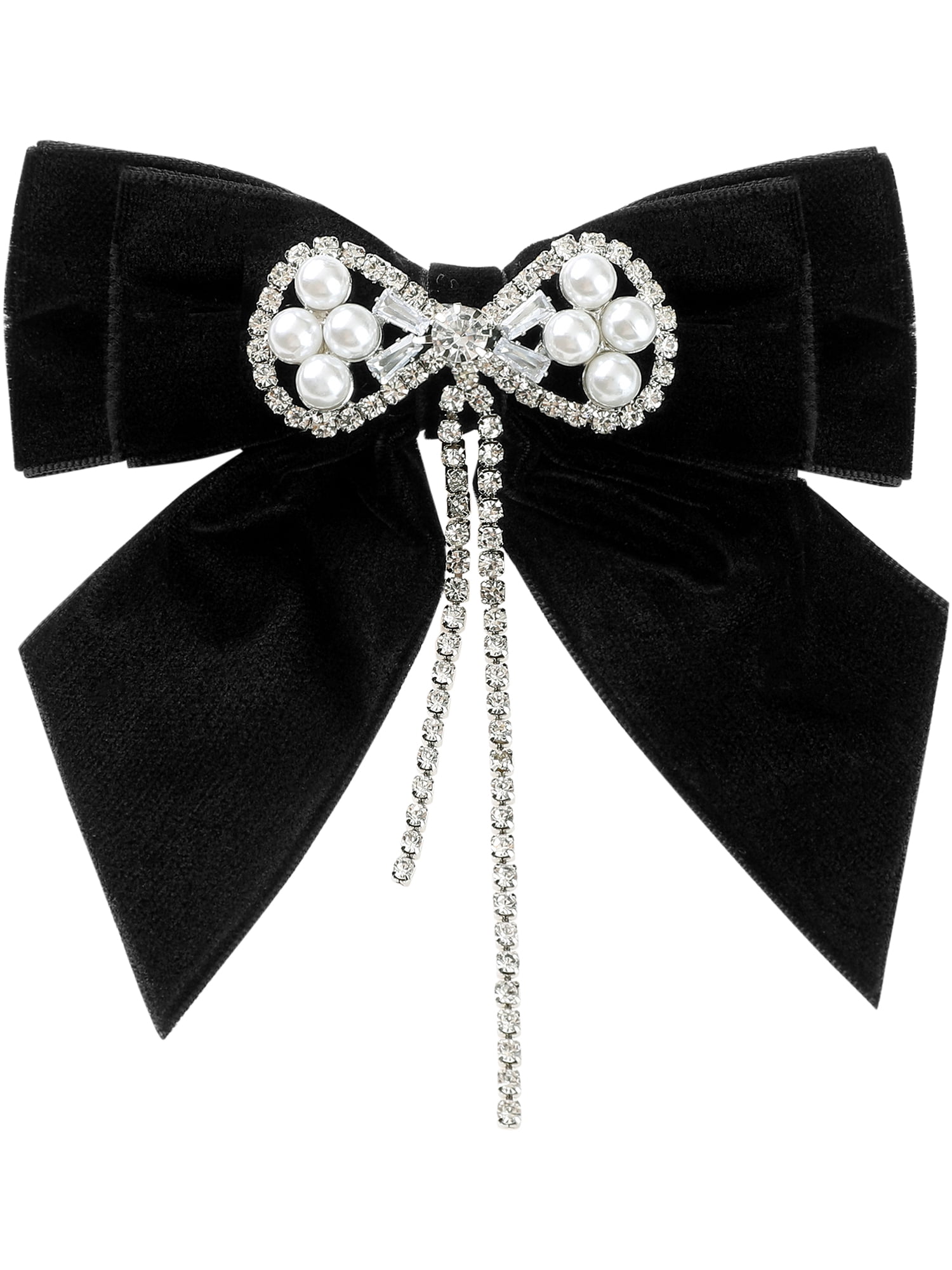 DARING DIVA Women's Velvet Faux Pearl Rhinestone Bow Tie Black ...