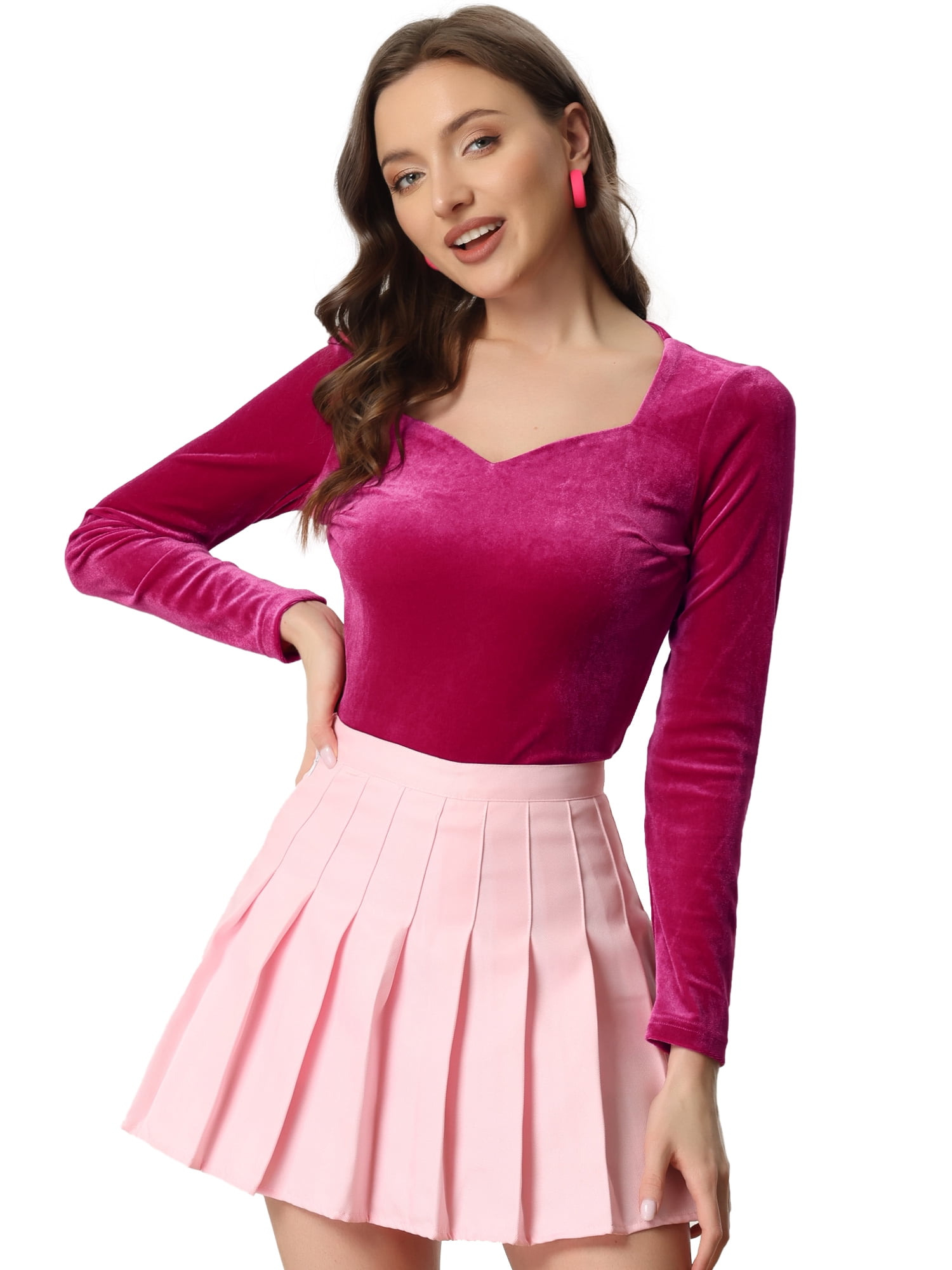 DARING DIVA Women's Velvet Sweetheart Neck Long Sleeves T-Shirt XL Hot ...