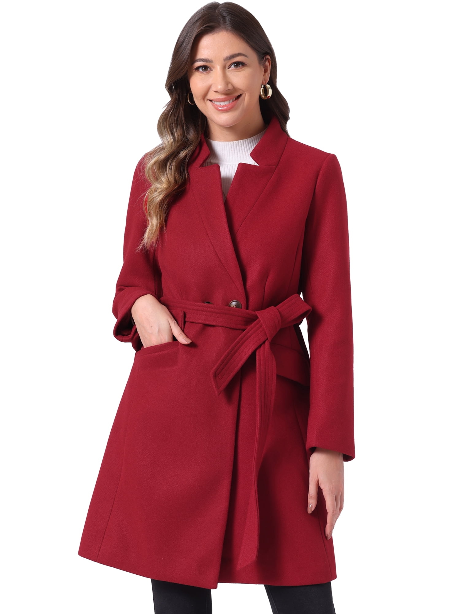 DARING DIVA Women's Vintage Belted Coat Stand Collar Winter Outwear ...