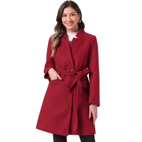 DARING DIVA Women's Vintage Belted Coat Stand Collar Winter Outwear ...