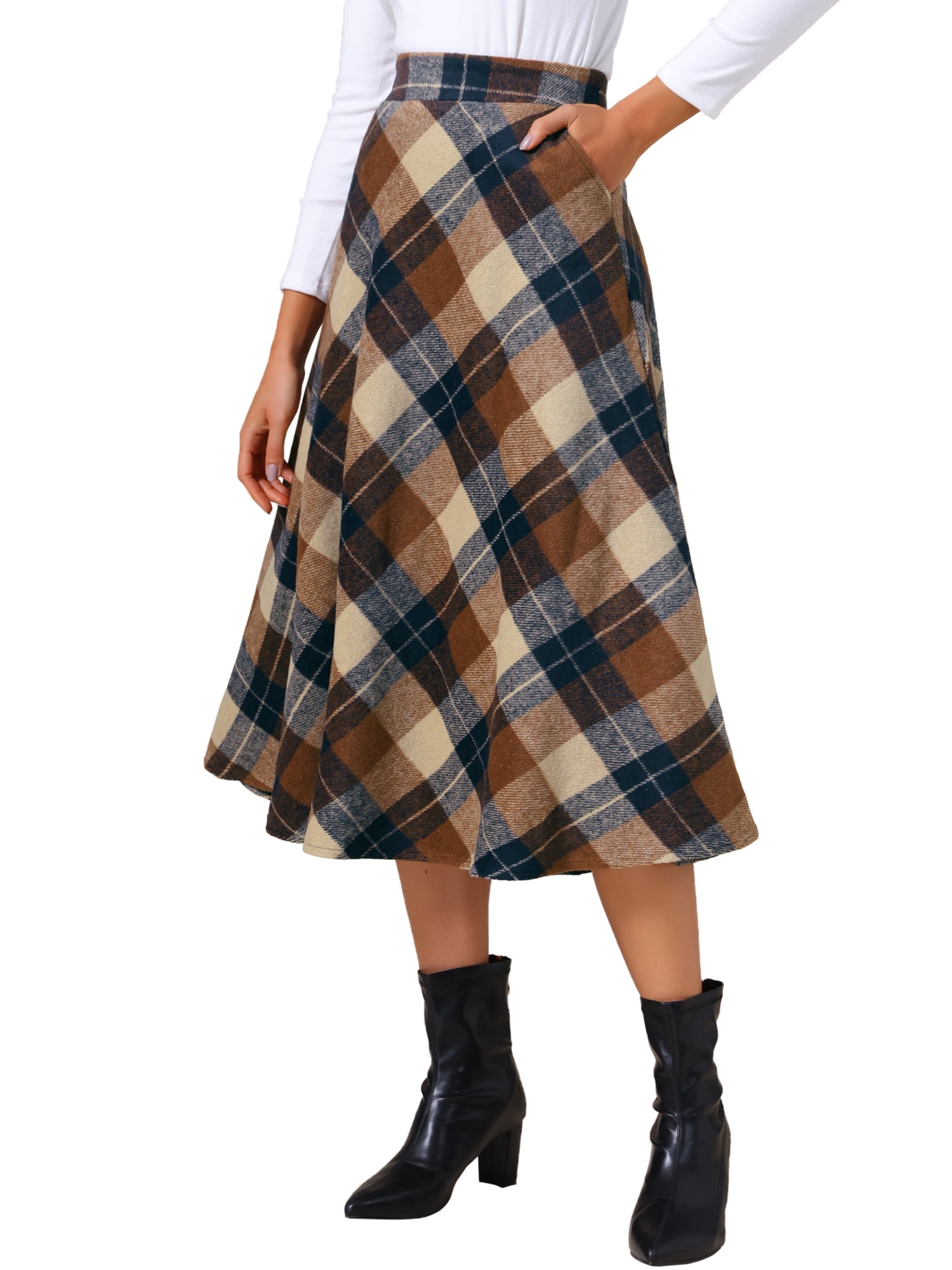 DARING DIVA Women's Vintage Plaid A-Line Work Long Maxi Skirt Large ...