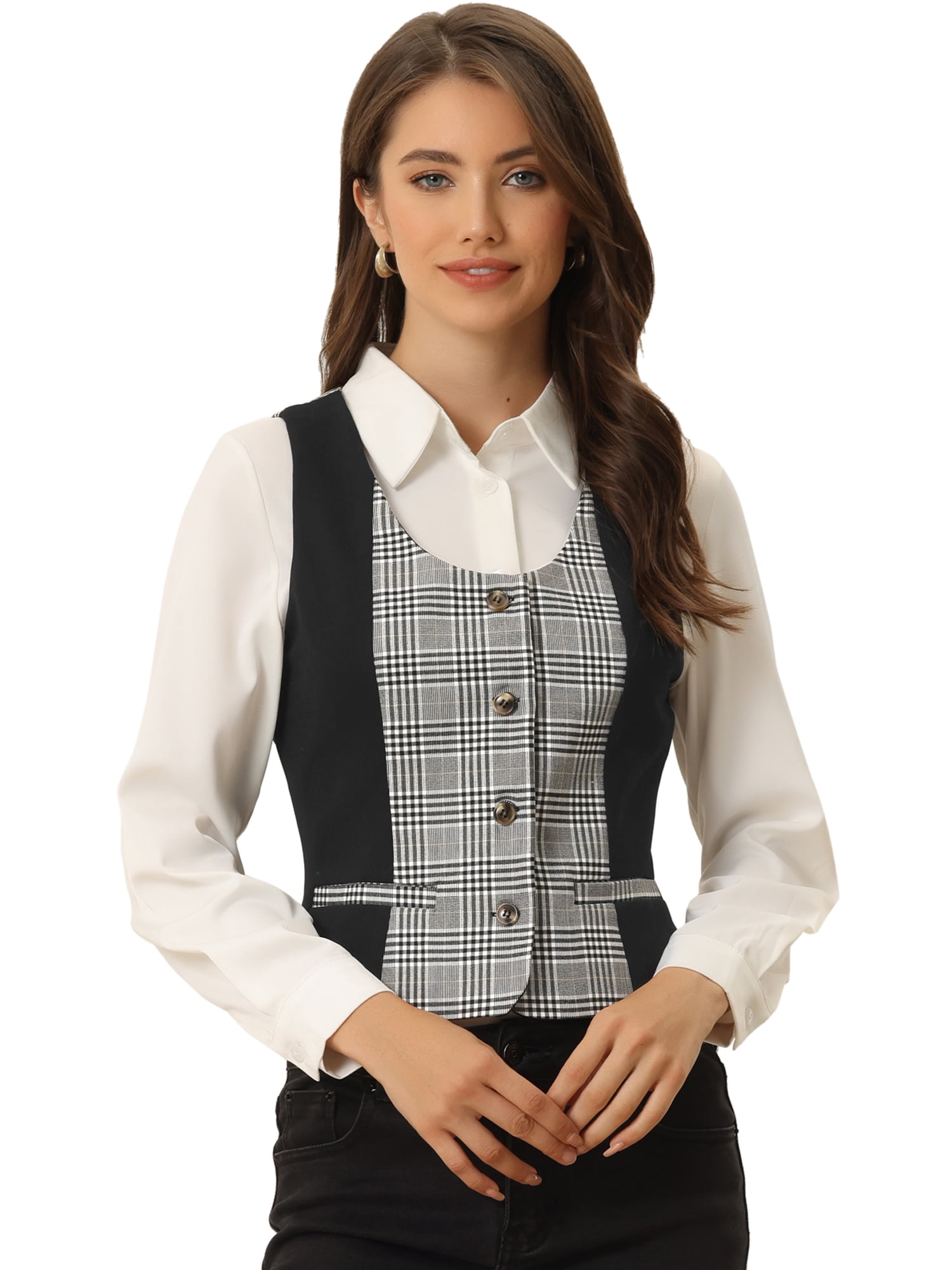 DARING DIVA Women's Vintage Waistcoat Vest Plaid Button Down Vests M ...