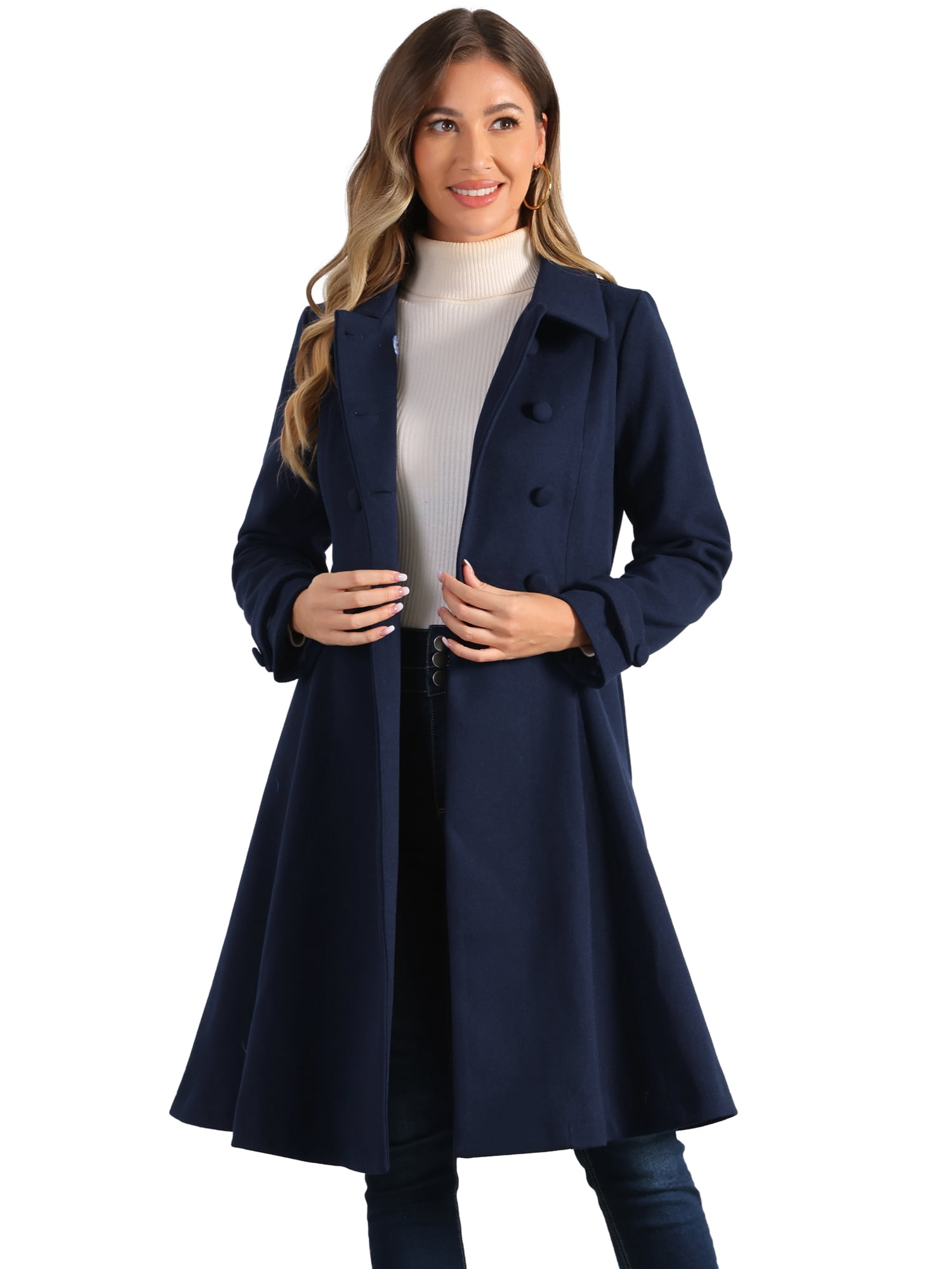 DARING DIVA Women's Vintage Winter Coat A Line Double Breasted Overcoat ...