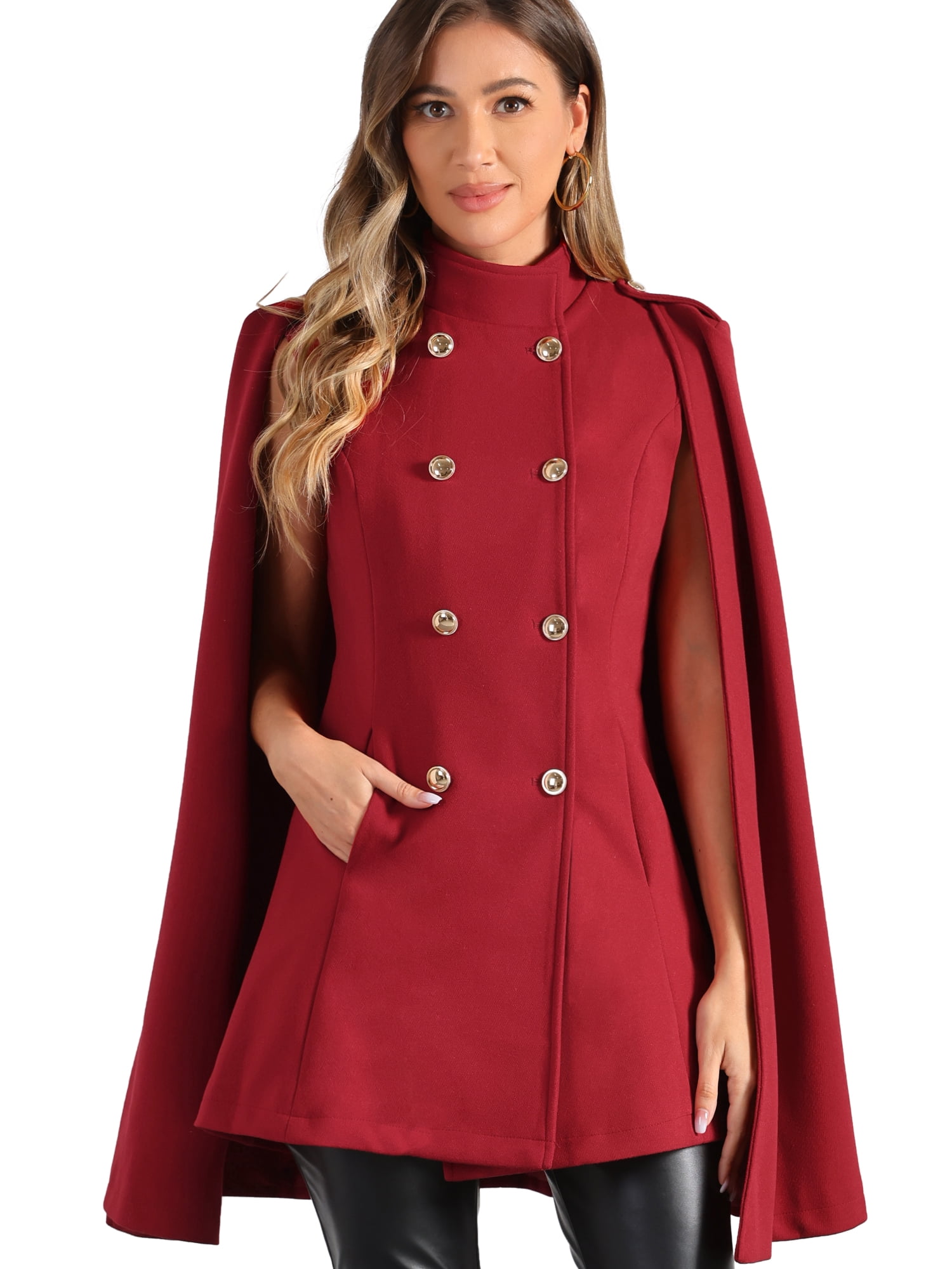 DARING DIVA Women's Winter Slit Sleeve Double Breasted Cloak Coat ...