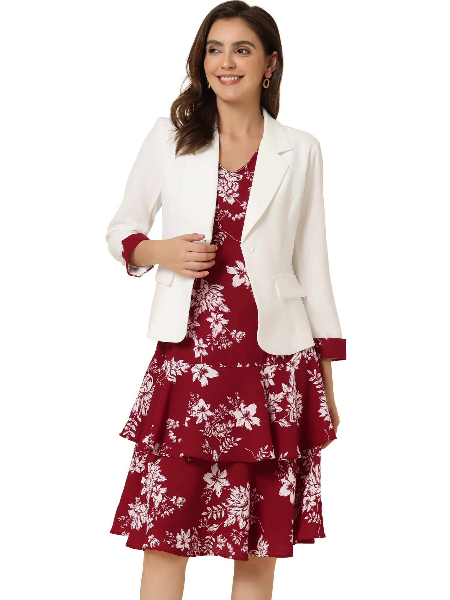 DARING DIVA Women's Work Chiffon Contrast Panel Jacket Dress Sets XS ...