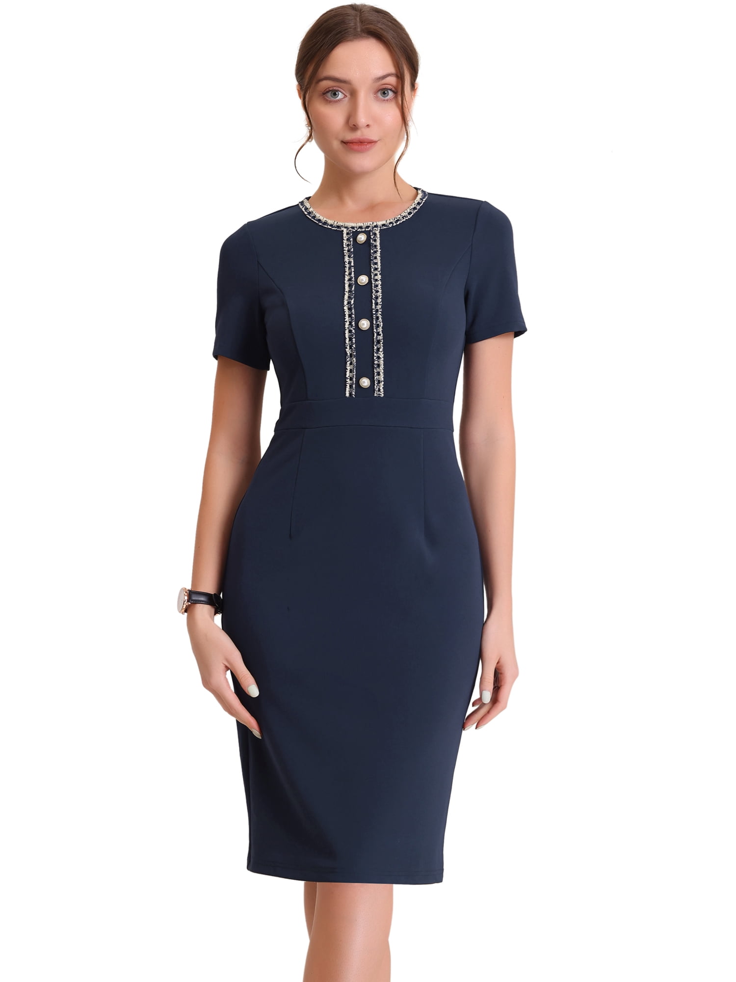 DARING DIVA Work Business Square Neck Color Block Bodycon Sheath Dresses M Navy Blue - Walmart.com