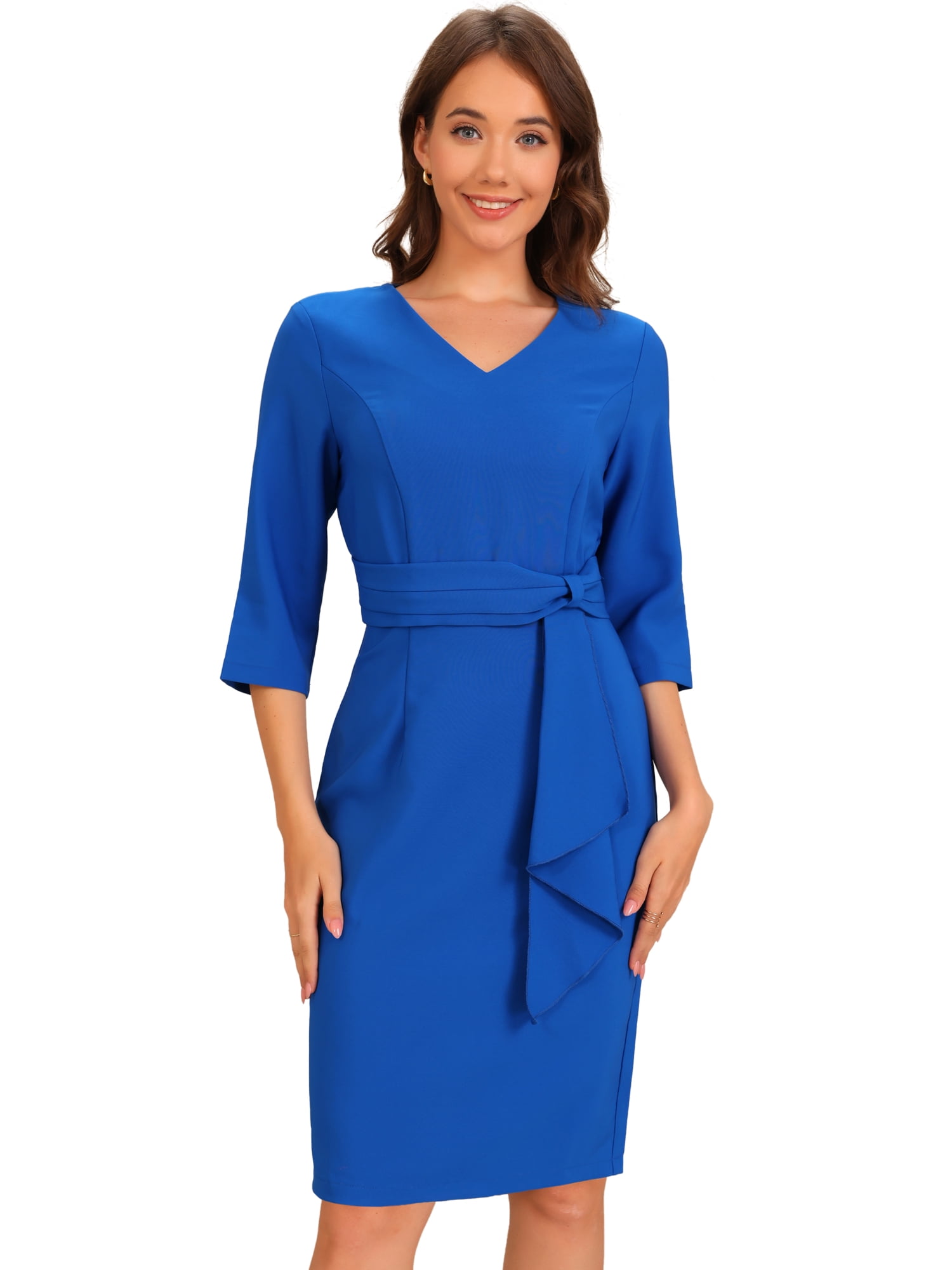 DARING DIVA Work Office Casual Half Sleeve Work Midi Dress L Blue ...