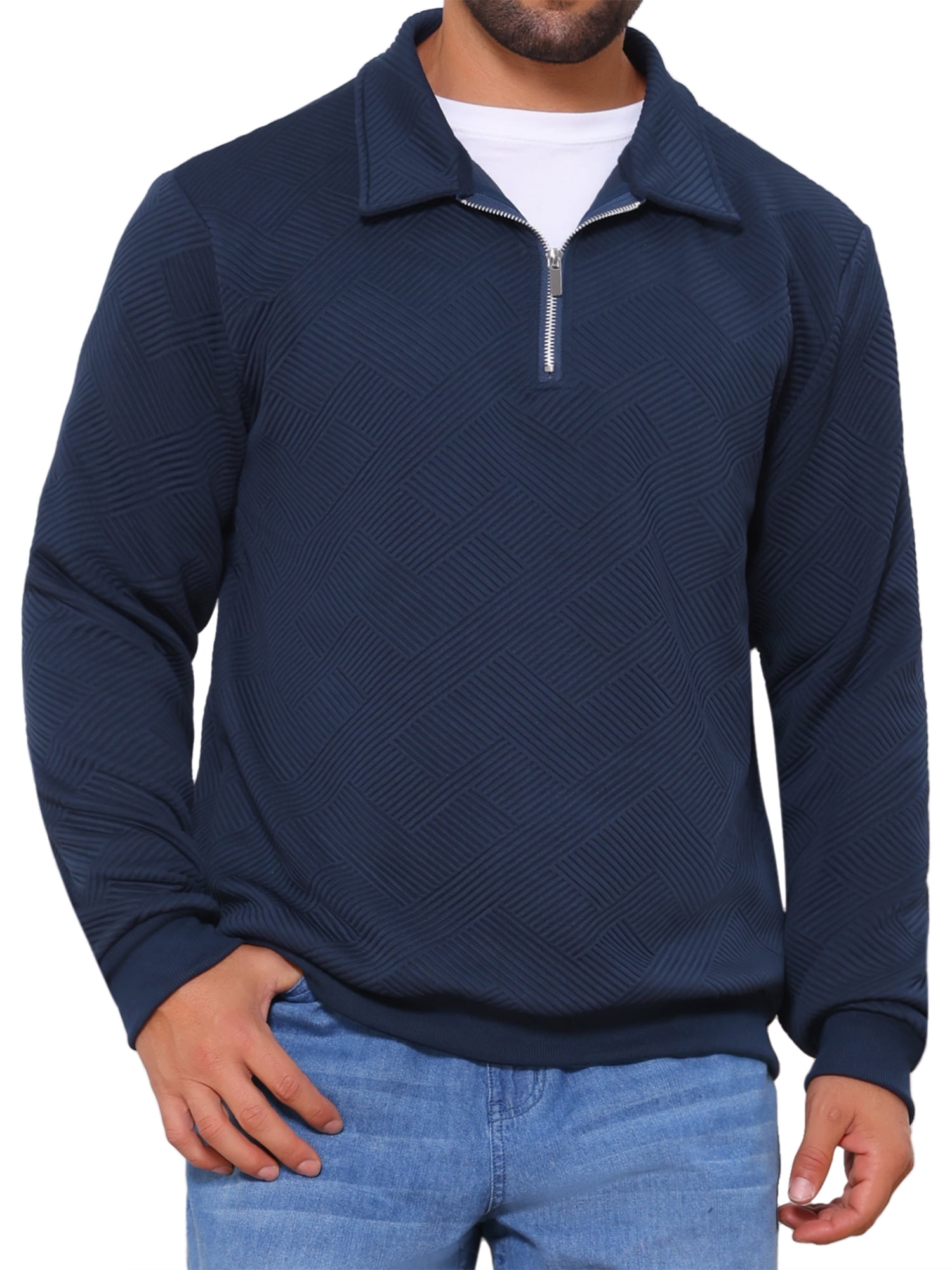 DARING DIVA Zip Pullover Long Sleeve Knitted Sweatshirts XL Dark Blue ...