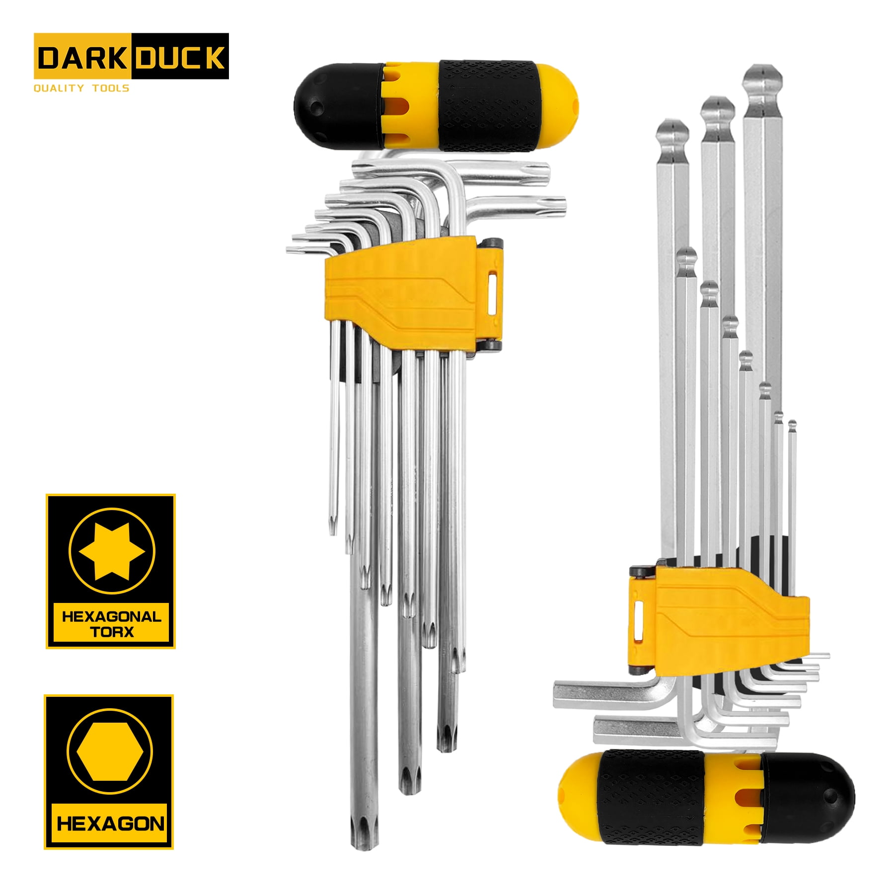 DARK DUCK 22pcs Allen Wrench Set, SAE & Metric Long Arm Ball End With T ...