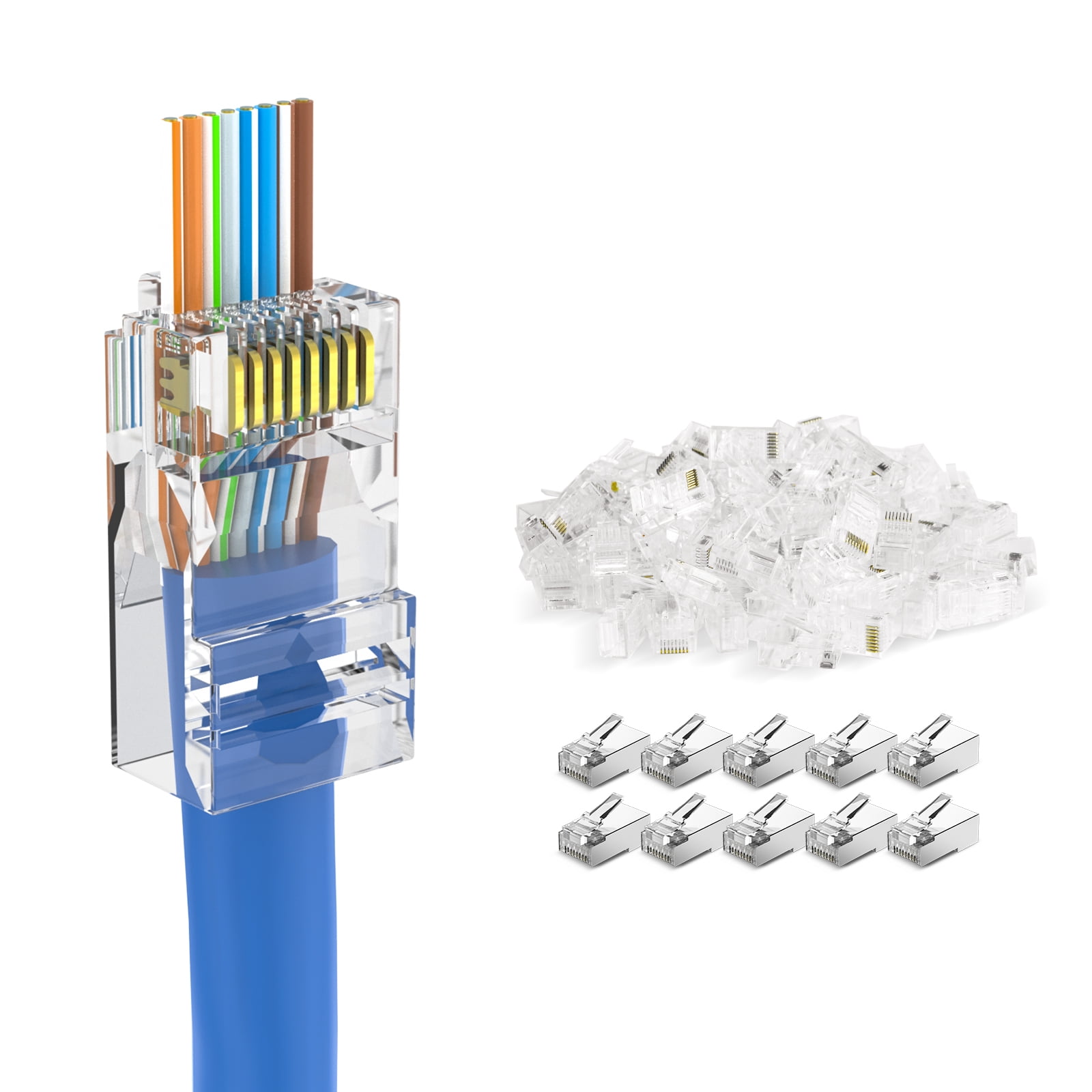 DARKROCK Cat6 Pass Through Connector 100-Pack for Ethernet Cables ...