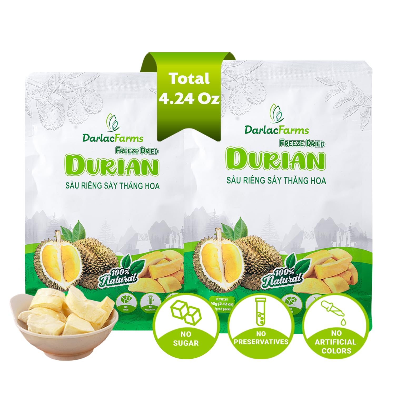 DARLAC FARMS Freeze Dried Durian Bites Pack 2 (0.7 Oz x 6 Counts ...