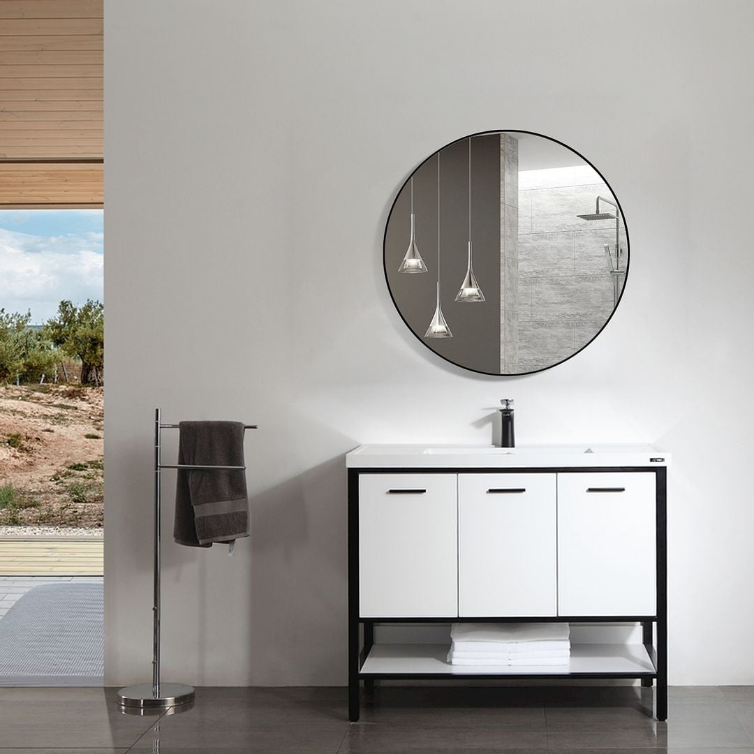 DARMY Mirror Trend Round Flat Metal-framed Wall Mirror Matte Black(26 ...