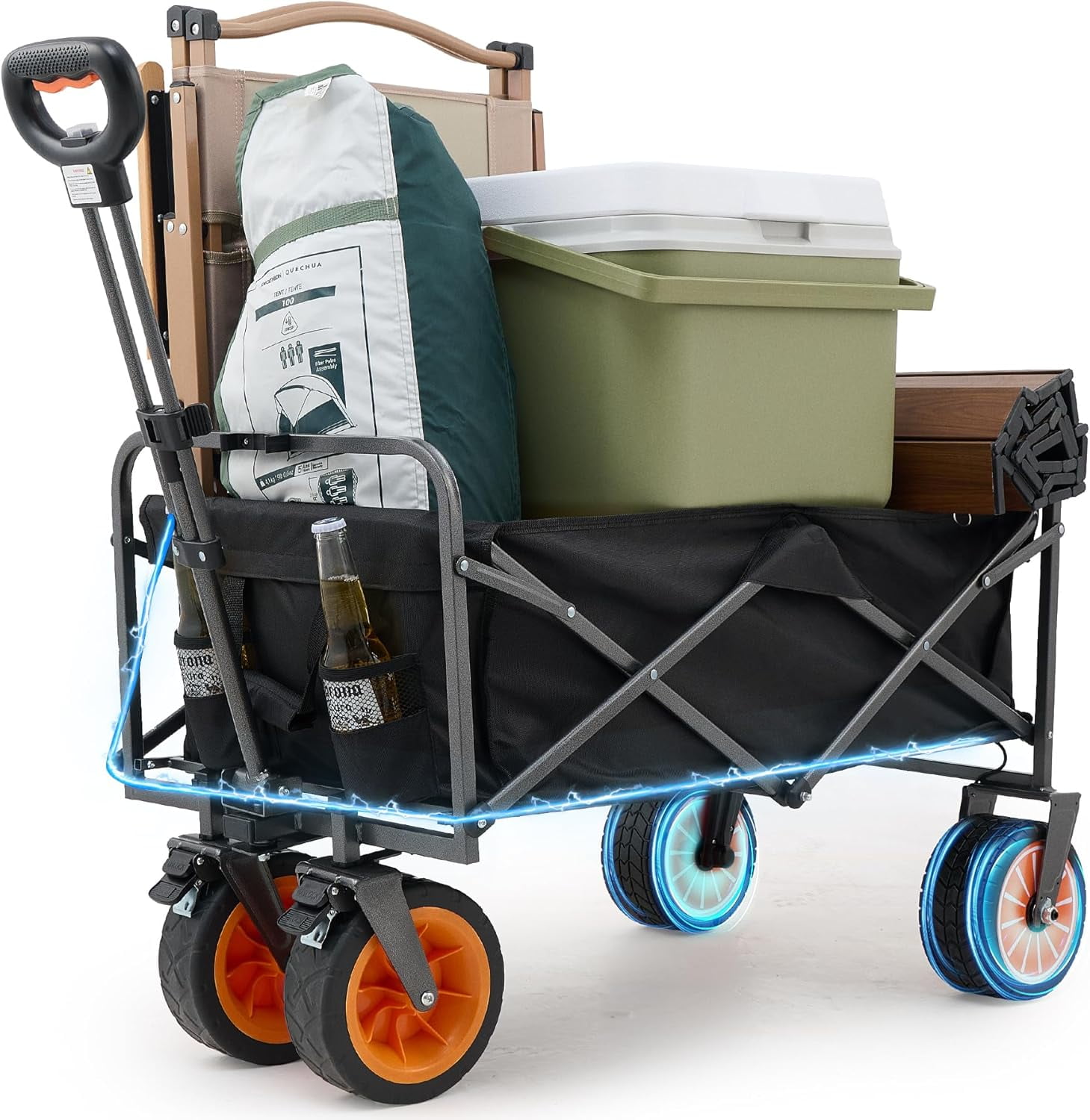 DARTMOOR Electric Collapsible Folding Wagon, 132 lb 100L Foldable Utility Cart with 3.7 Miles ...