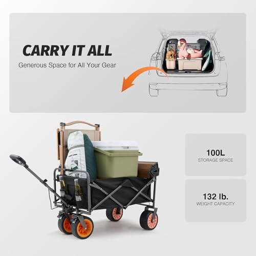 DARTMOOR Electric Collapsible Folding Wagon, 132 lb 100L Foldable ...