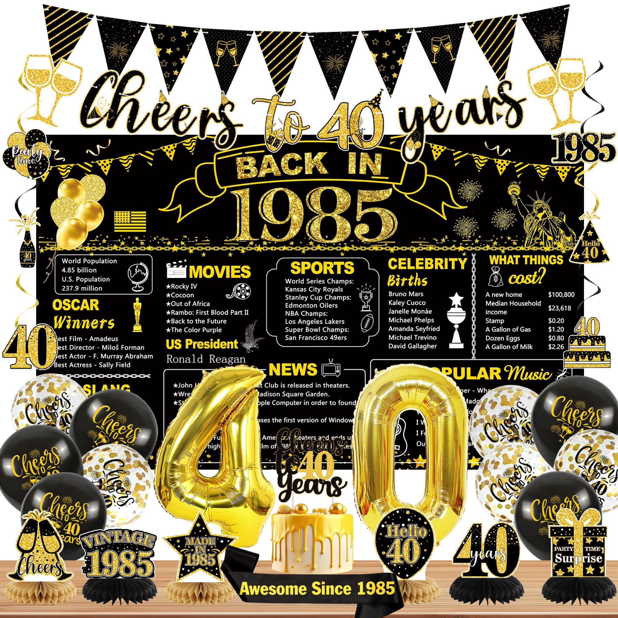 DARUNAXY 40th Birthday Party CCF19 Decorations for Men Gold Back in ...
