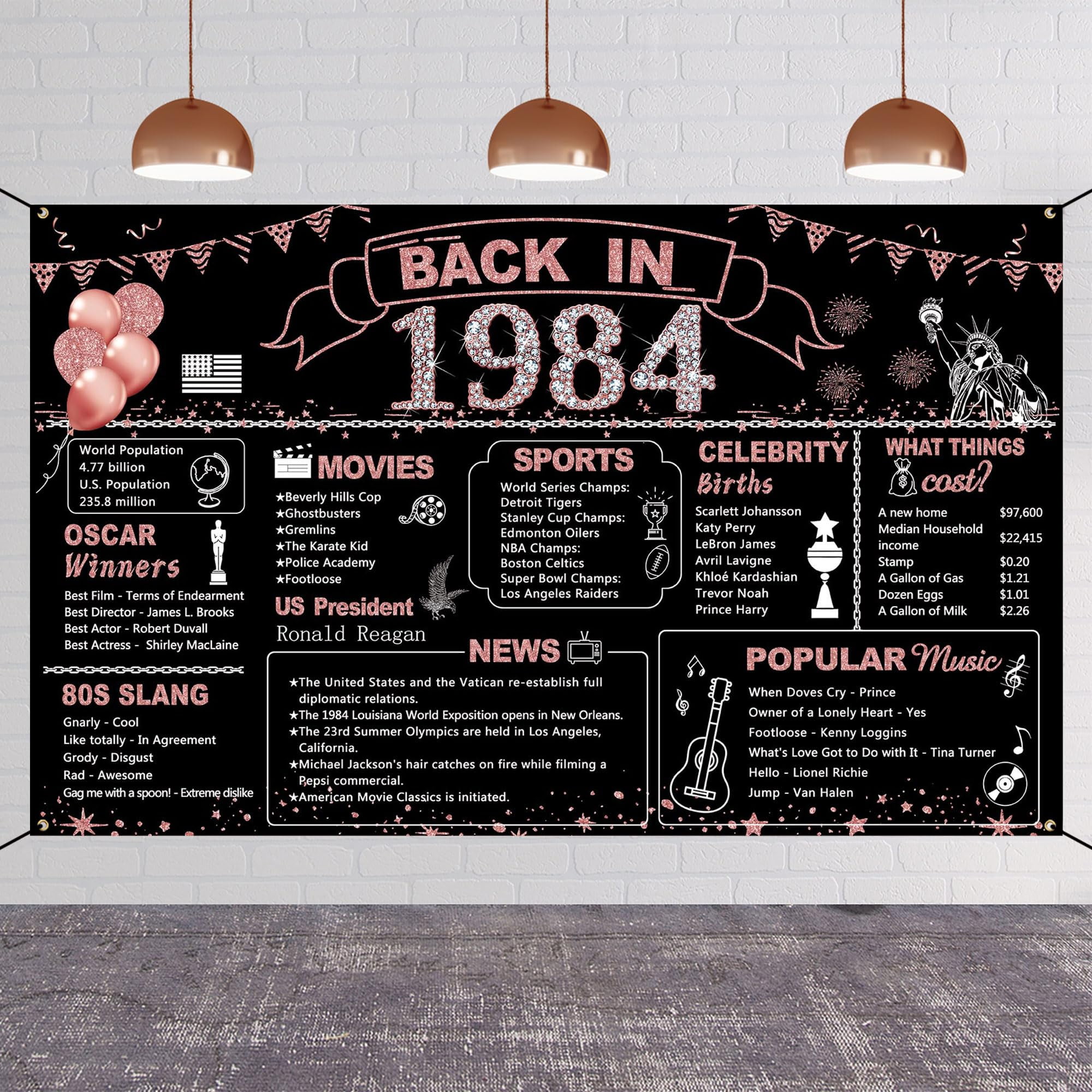 DARUNAXY 40th Birthday Rose Gold Party Decoration, Back 1984 Banner for ...