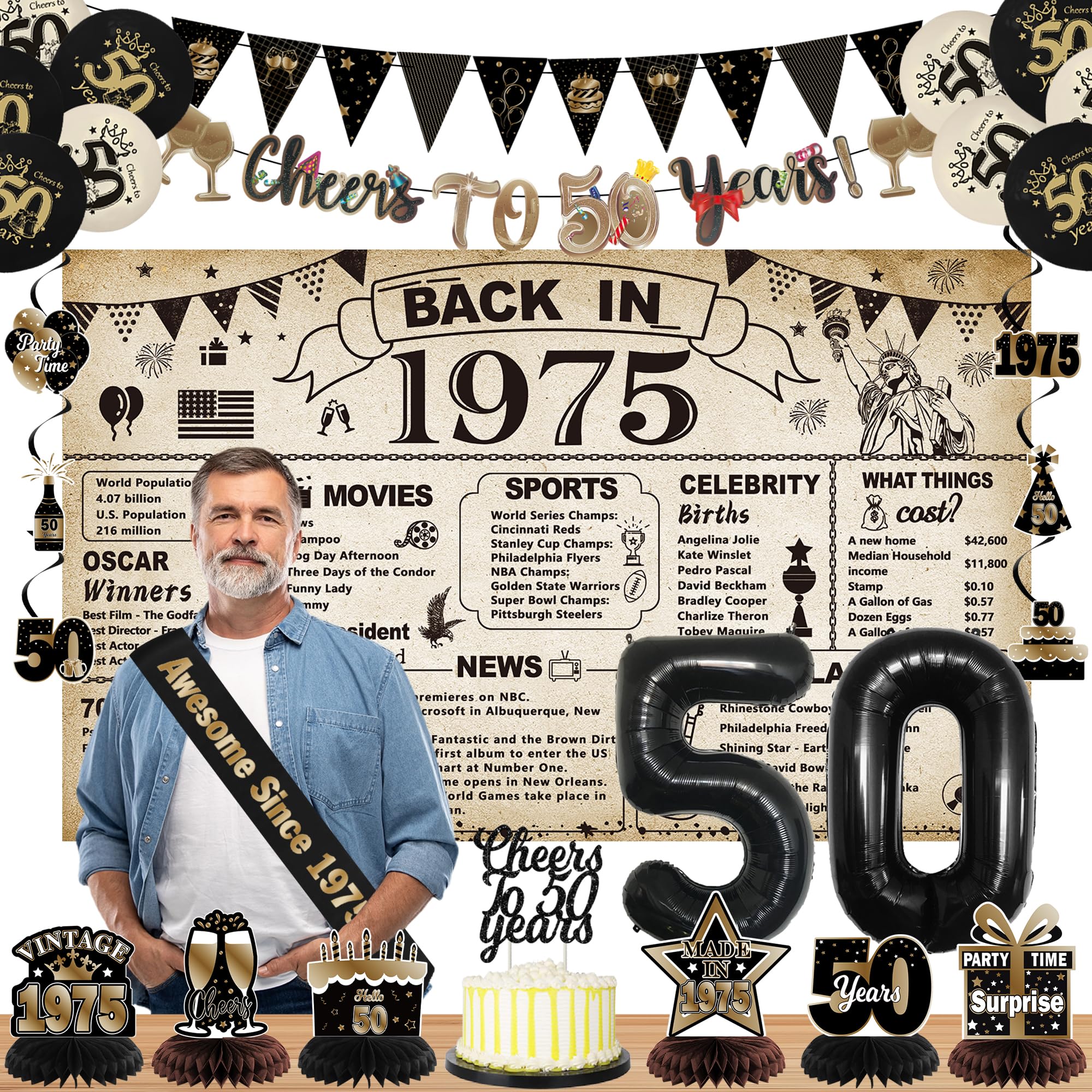 DARUNAXY 50th Birthday Party Decorations for Men Women, Back in 1975 ...