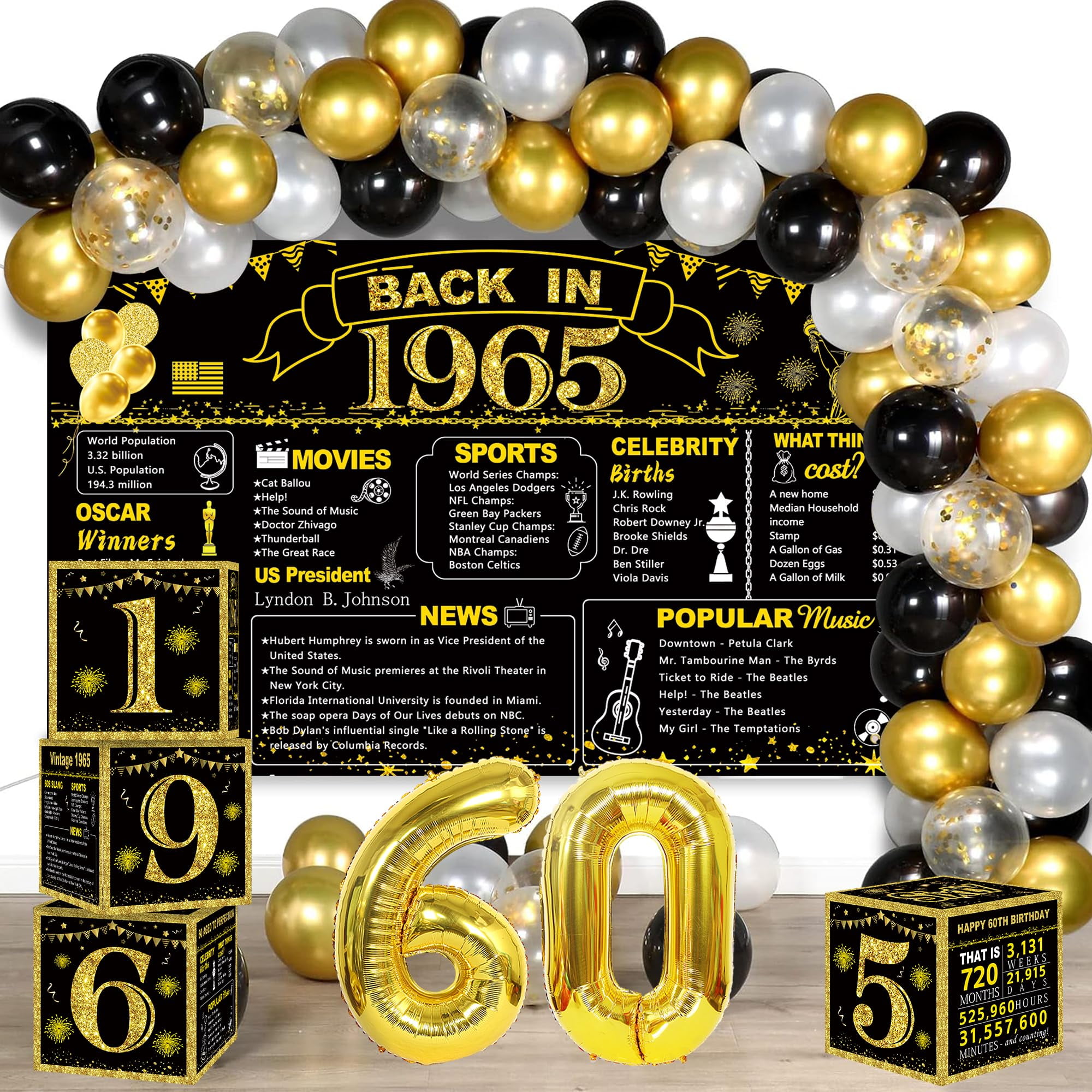 DARUNAXY 60th Birthday Party MMF7 Decorations for Men Women, Gold Back ...