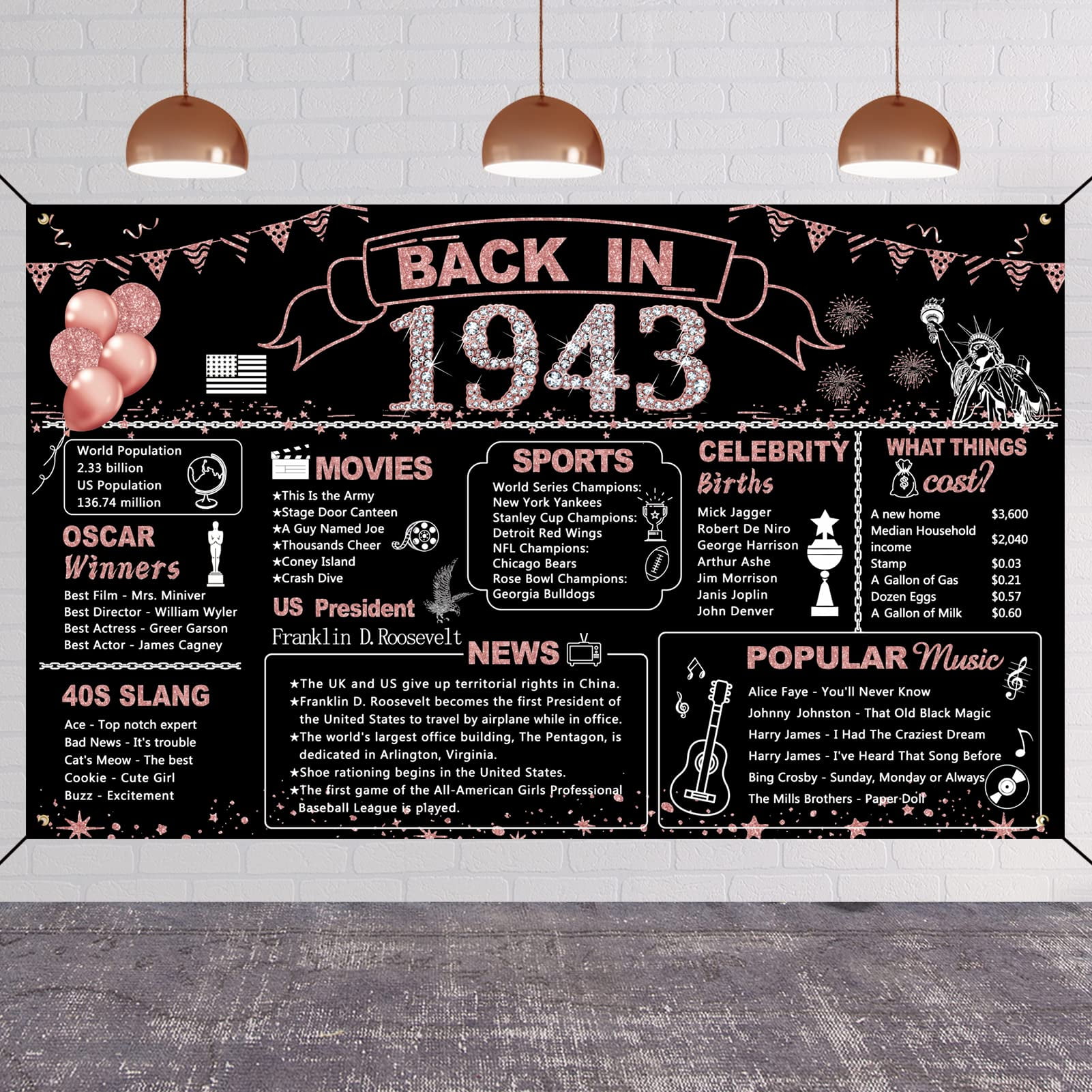 DARUNAXY 81st Birthday Rose Gold Party Decoration, Back 1943 Banner for ...