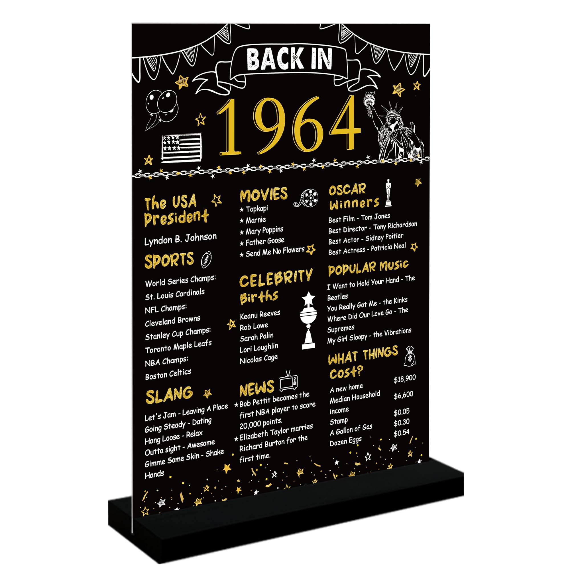 DARUNAXY Black Gold 60th Birthday Gift for Men, Back in 1964 Poster ...