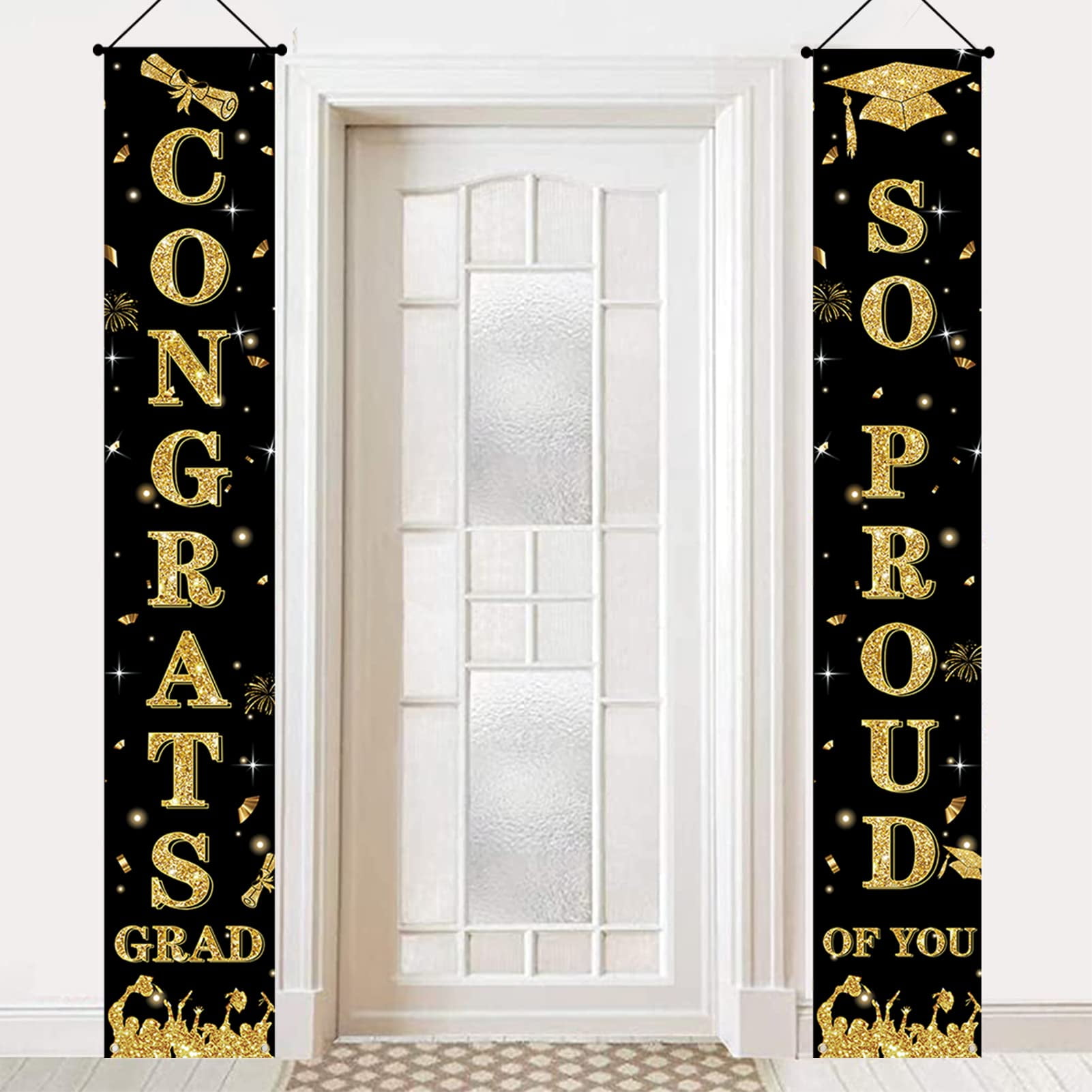 DARUNAXY Black Gold Graduation CM31 Porch Signs Congrats Grad & So ...