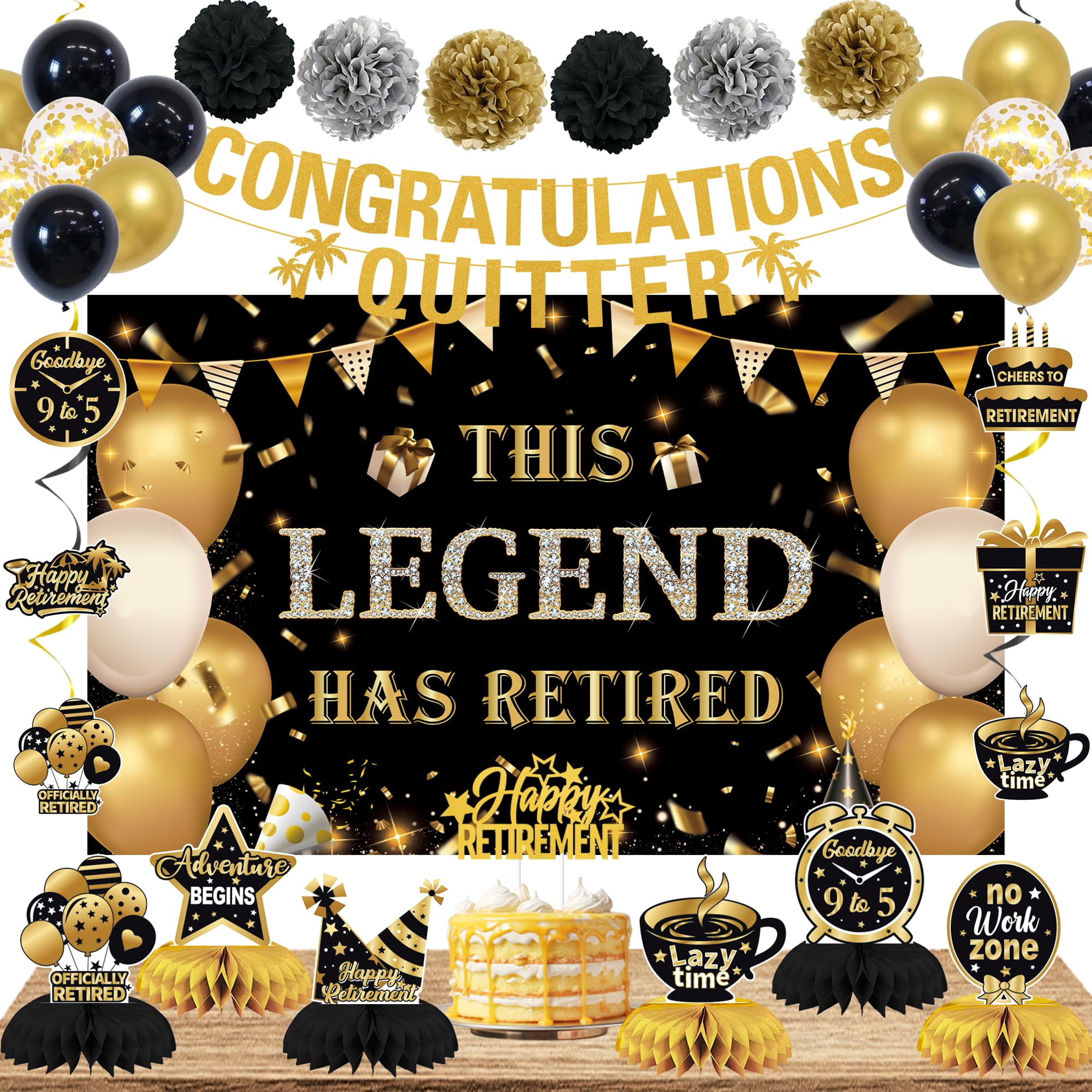 DARUNAXY Black Gold Retirement Party Decorations, This Legend Has ...