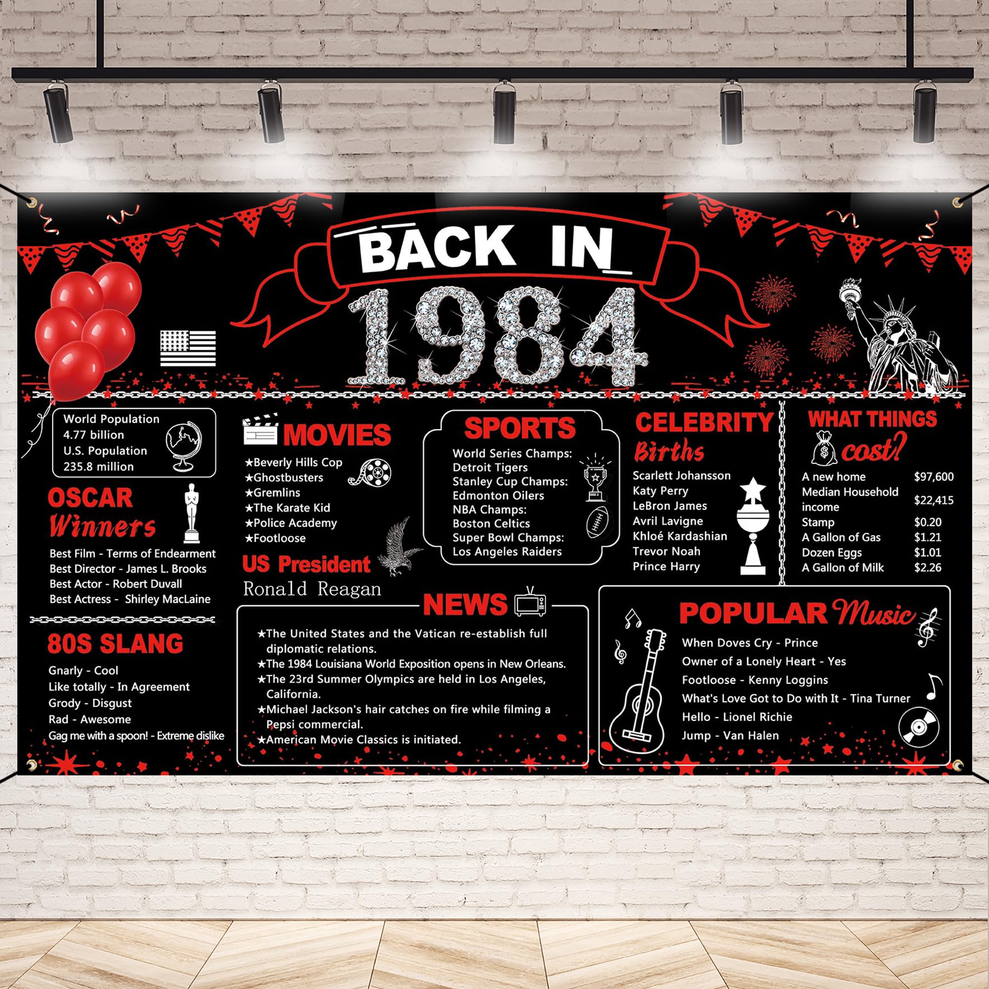 DARUNAXY Red 40th Birthday Party Decorations Black Red in 1984 Banner ...