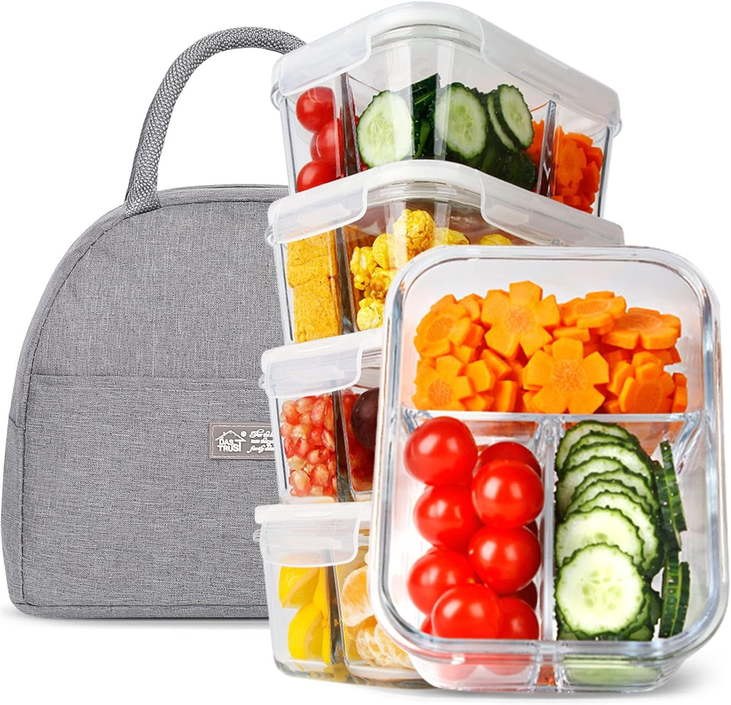 DAS TRUST 5 Pack 36oz Bento Box Glass Meal Prep Containers 3 ...