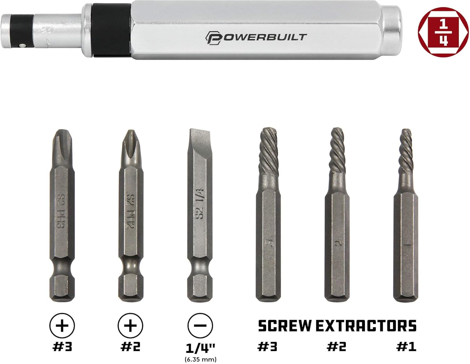 DASAW-1/4 Inch Drive 7 Piece Impact Driver Set Extractor Tool, Remove ...