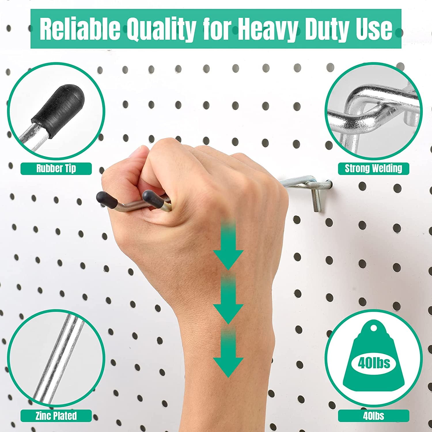 DASAW-10 Pack Pegboard Hooks, Peg Board Tool Utility Hooks & Hangers Fit 1/4" Pegboards, Heavy ...