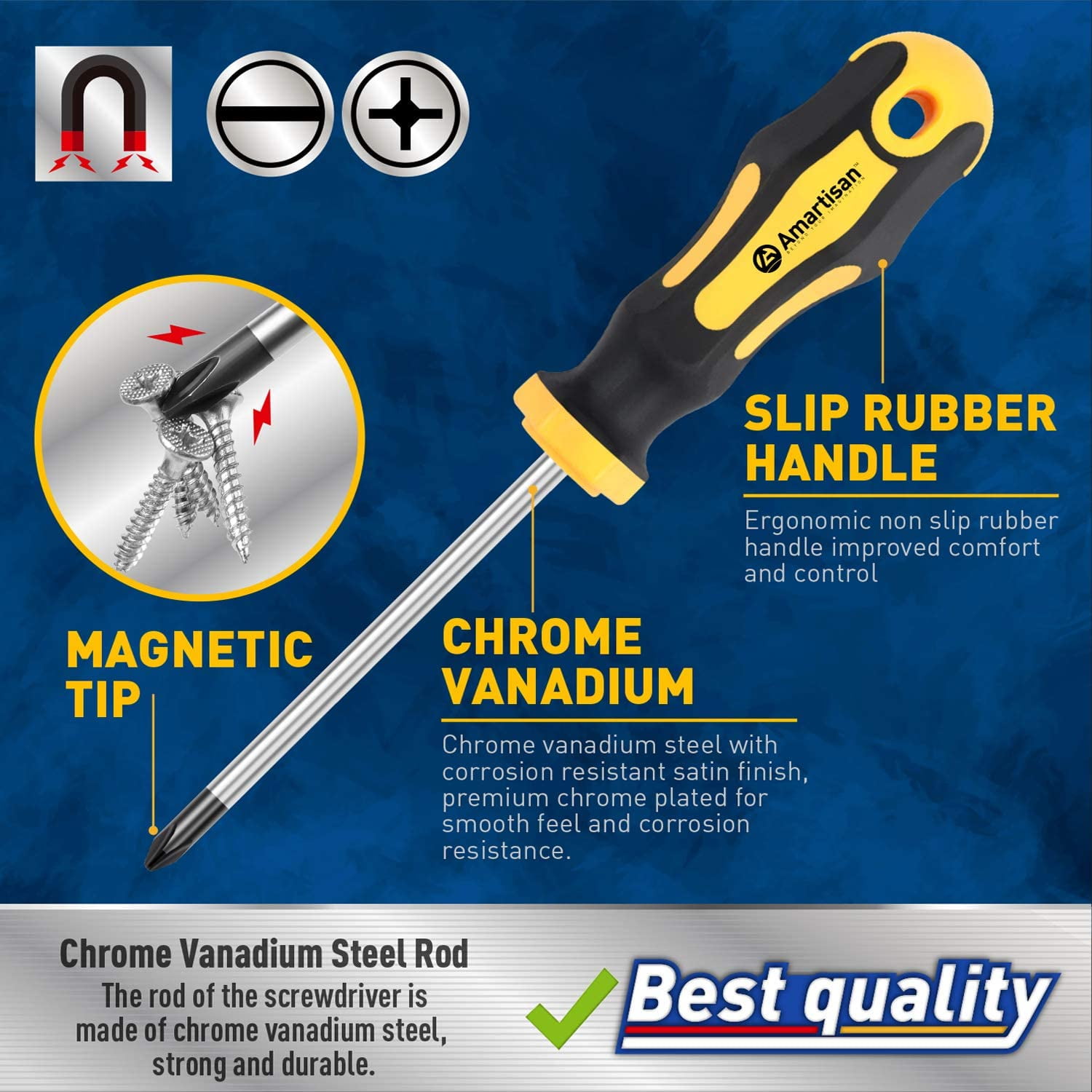 DASAW-10-Piece Magnetic Screwdrivers Set, 5 Phillips and 5 Slotted Tips ...