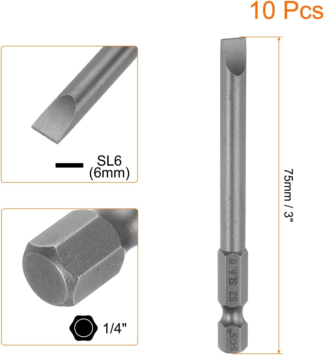 DASAW-10pcs SL6 Magnetic SLotted Screwdriver Bits 6mm S2 Steel Flat ...