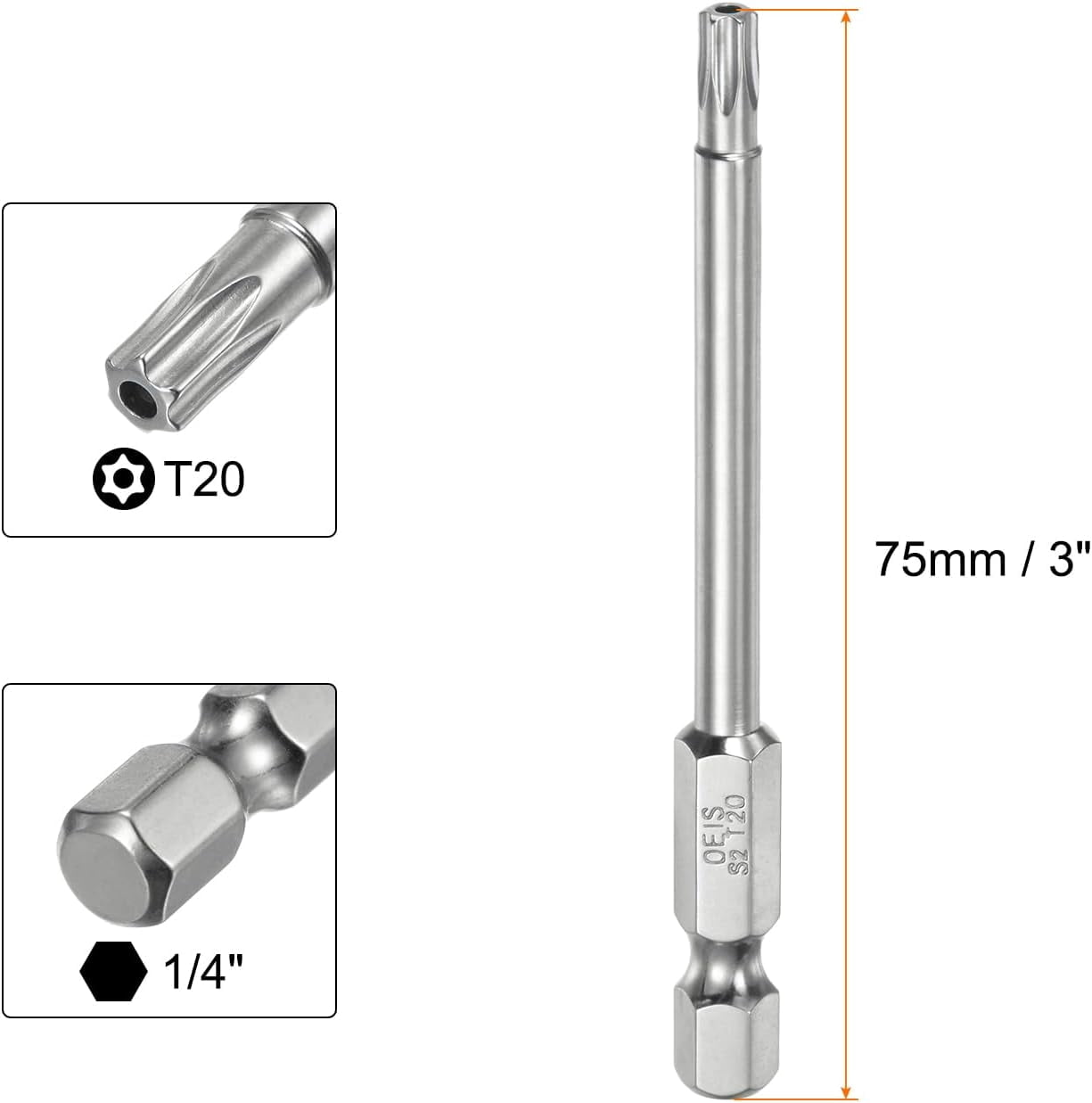 DASAW-10pcs T20 Security Torx Bit 1/4" Hex Shank 3" Long S2 Steel ...