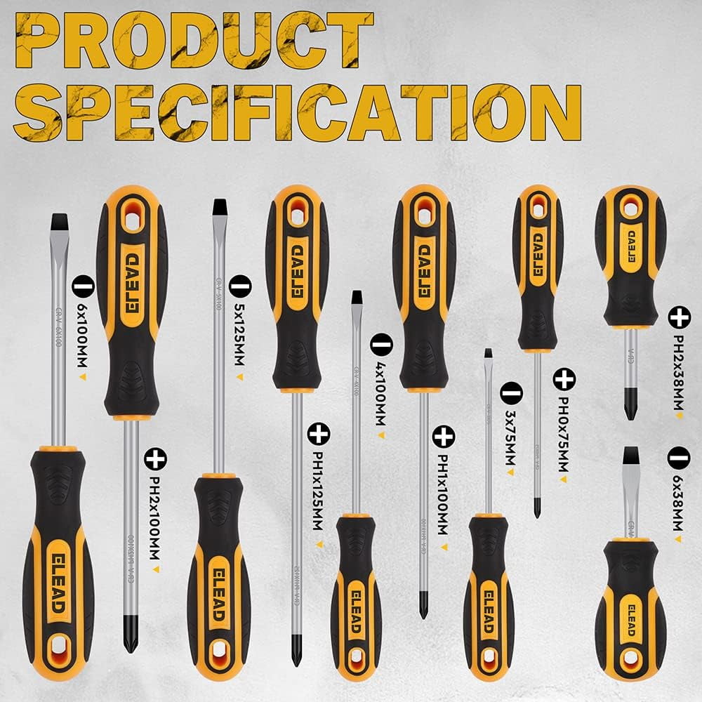 DASAW-11-piece Screwdriver Set 5 Phillips and 5 Slotted Tips magnetic ...