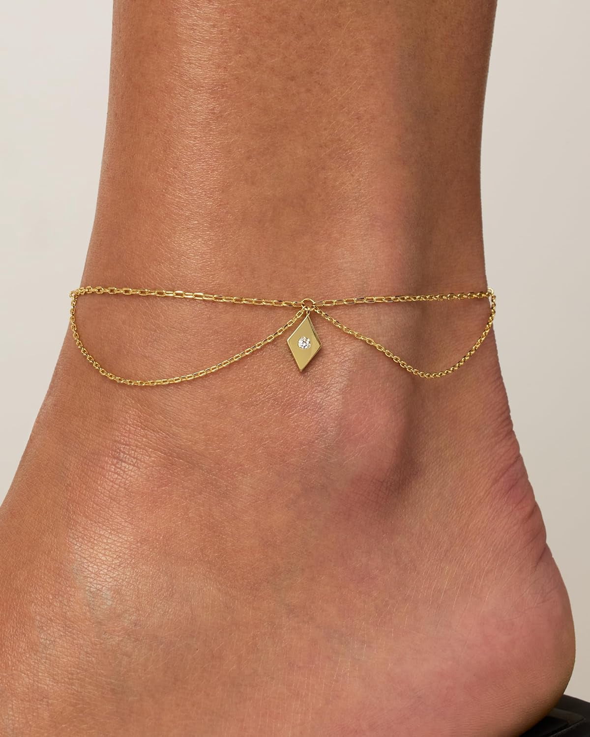 DASAW-14K Gold Plated Charm Link Chain Anklets for Women | Dainty Cubic Zirconia Boho Dot Evil ...