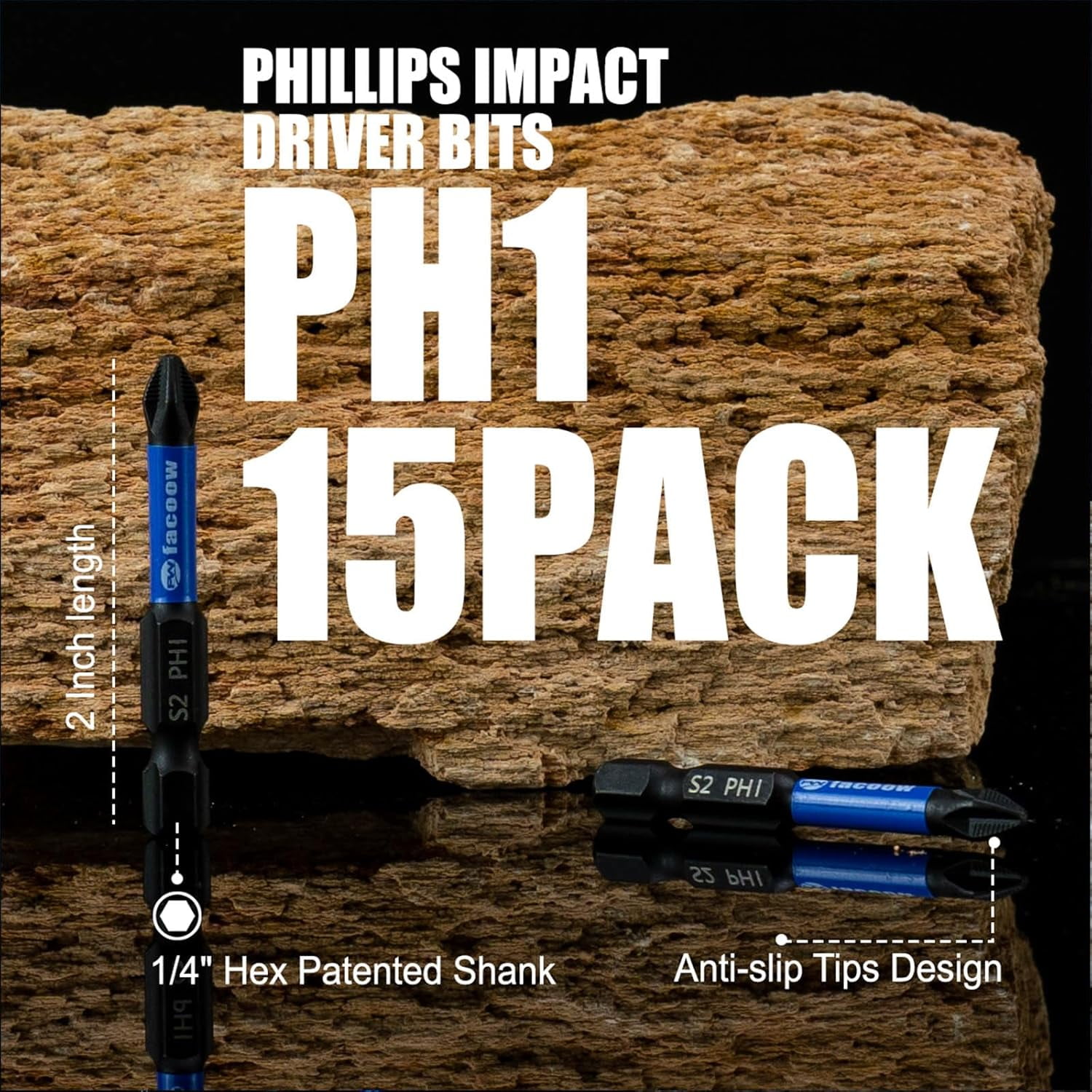 DASAW-15 Pack Phillips Impact Driver Bits, #1 Phillips Head Magnetic ...