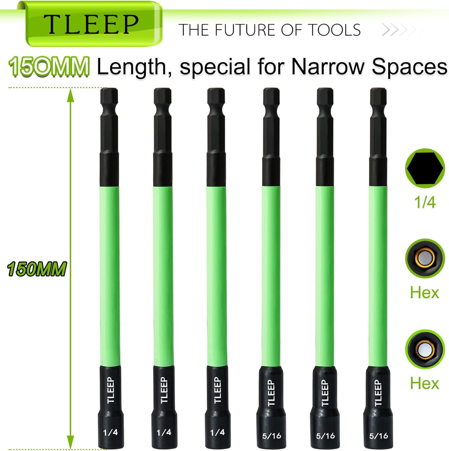DASAW-150MM 1/4" 5/16" Magnetic Power Nut Driver Set for Impact Drill ...