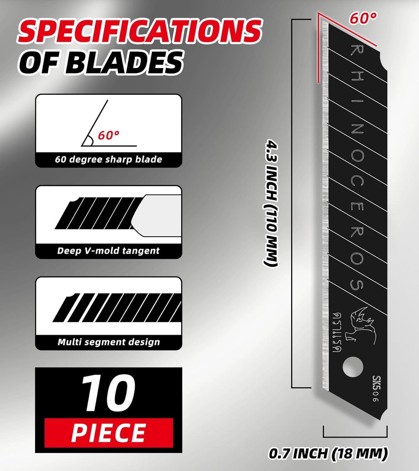 DASAW-18mm Snap Off Blades SK5 Utility Knife Retractable Blades, Box ...