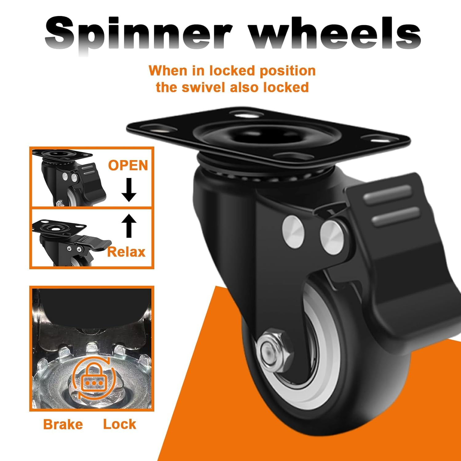 DASAW-2 Inch Heavy Duty Locking Caster Wheels with Brake - 360° Swivel ...