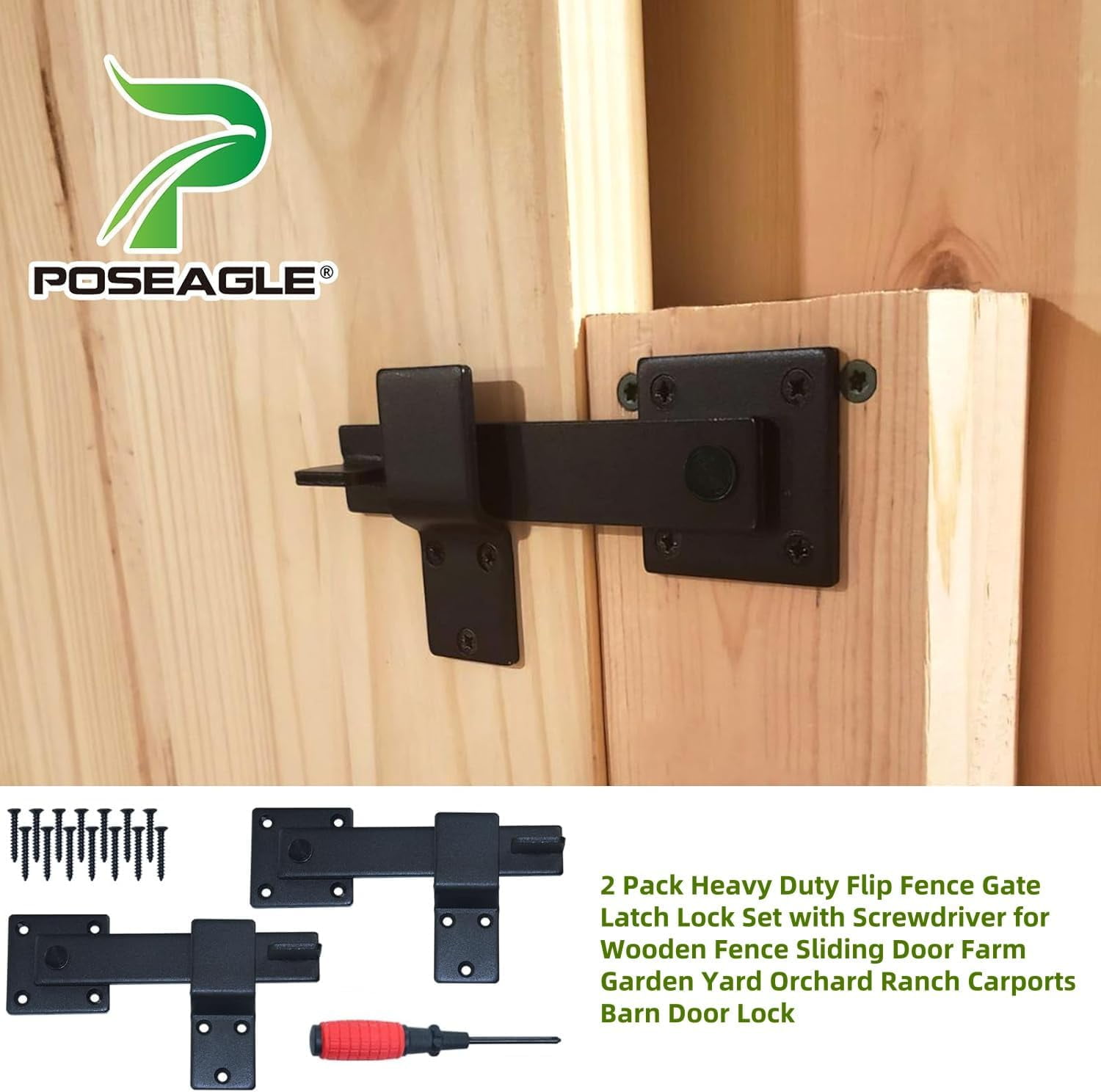 DASAW-2 Pack Heavy Duty Flip Fence Gate Latch Lock Set with Screwdriver ...