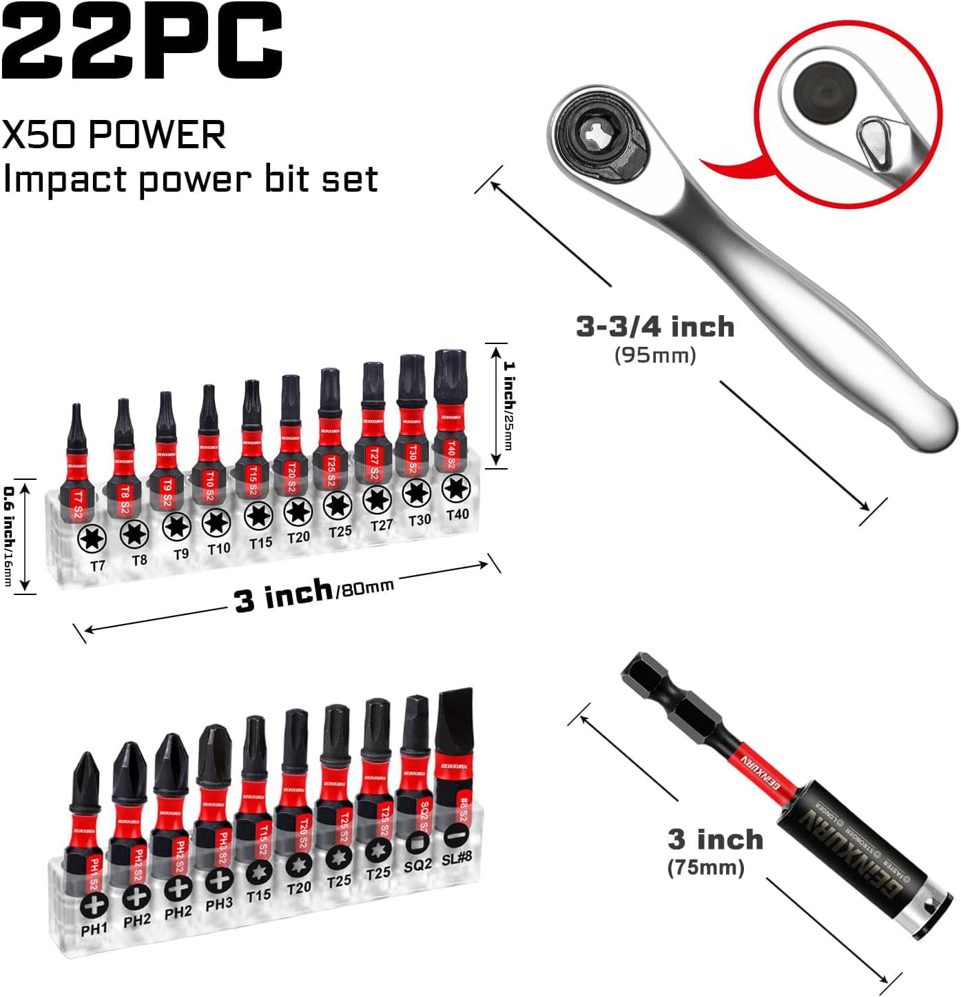 DASAW-22pieces Ratchet & Bit Driver Set, Magnetic S2 Steel 1 ...