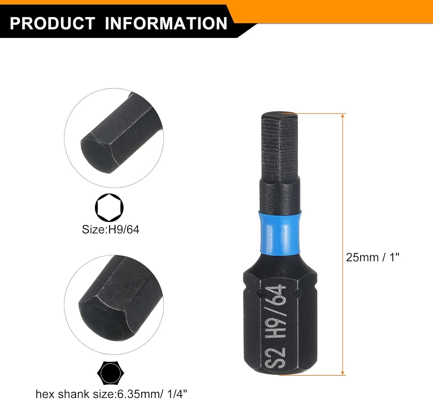 DASAW-2pcs H9/64 SAE Hex Screwdriver Bit 1/4" Hex Shank 25mm/1" Length ...